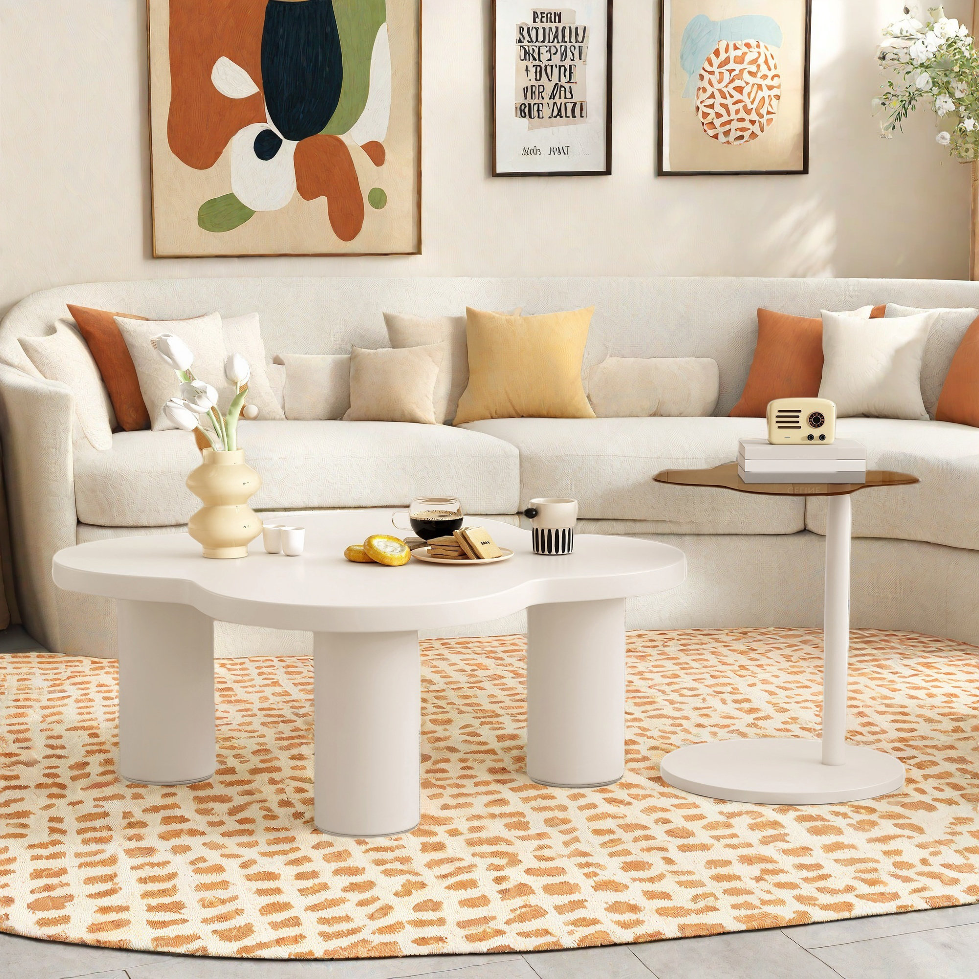 Ebern Designs Coffee Table Set Of 2, Irregular Shape Coffee Table With ...