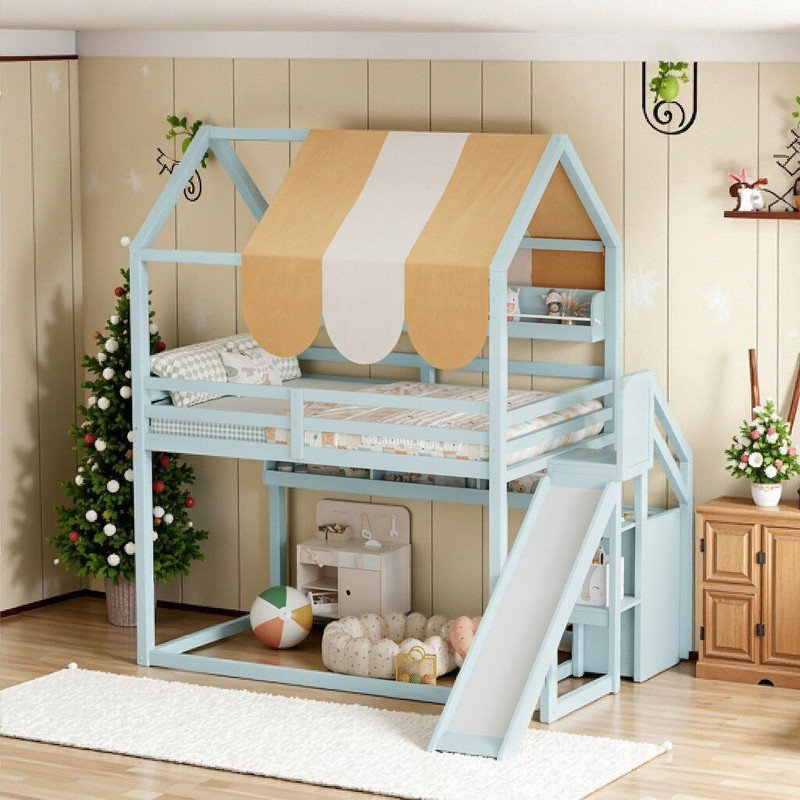 Red Barrel Studio® House Design Full Size Wood Loft Bed With Canopy ...