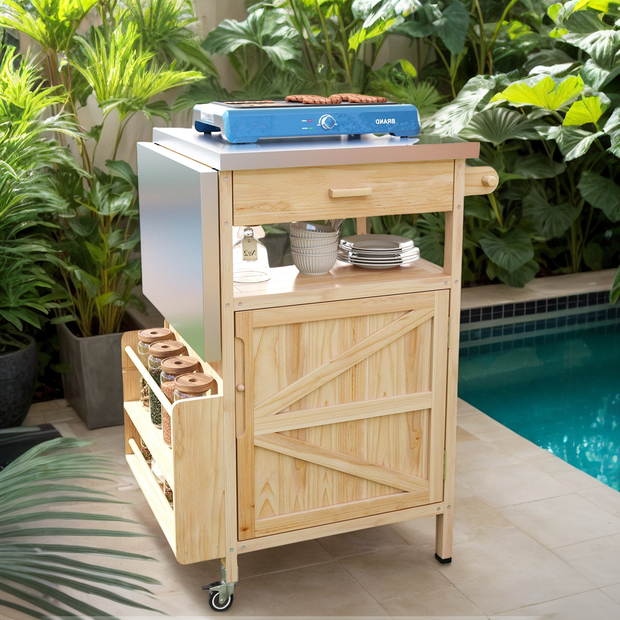 Lark Manor™ 40.5" All-In-One Outdoor Grill Cart, Solid Wood & Stainless ...