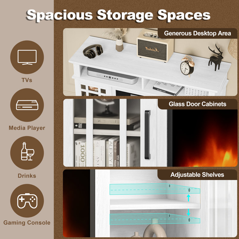 Gracie Oaks Cecille 48" Media Console TV Stands with Electric Fireplace ...