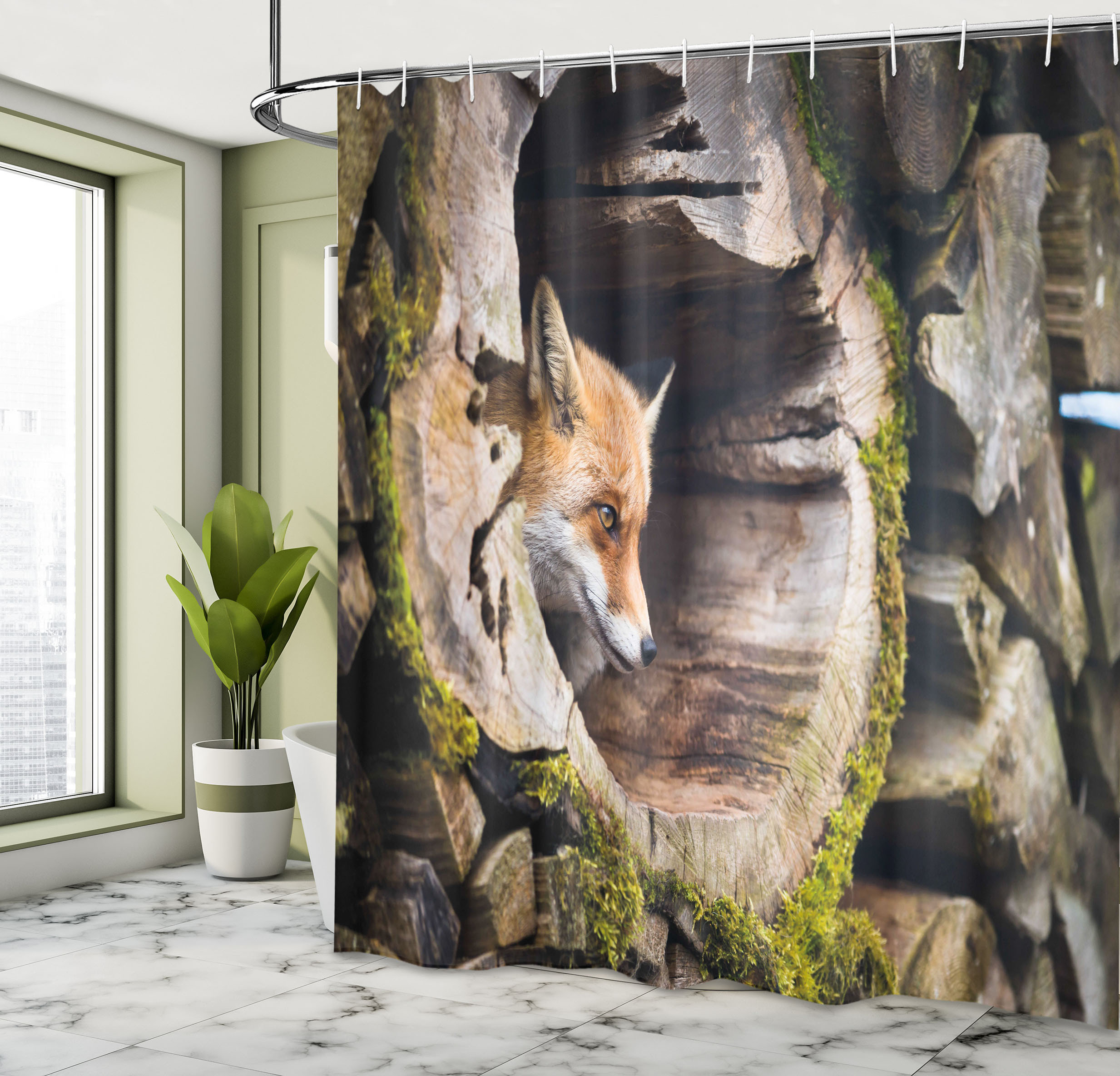 Highland Dunes Animal Shower Curtain Exotic Furry Creature Tan | Wayfair