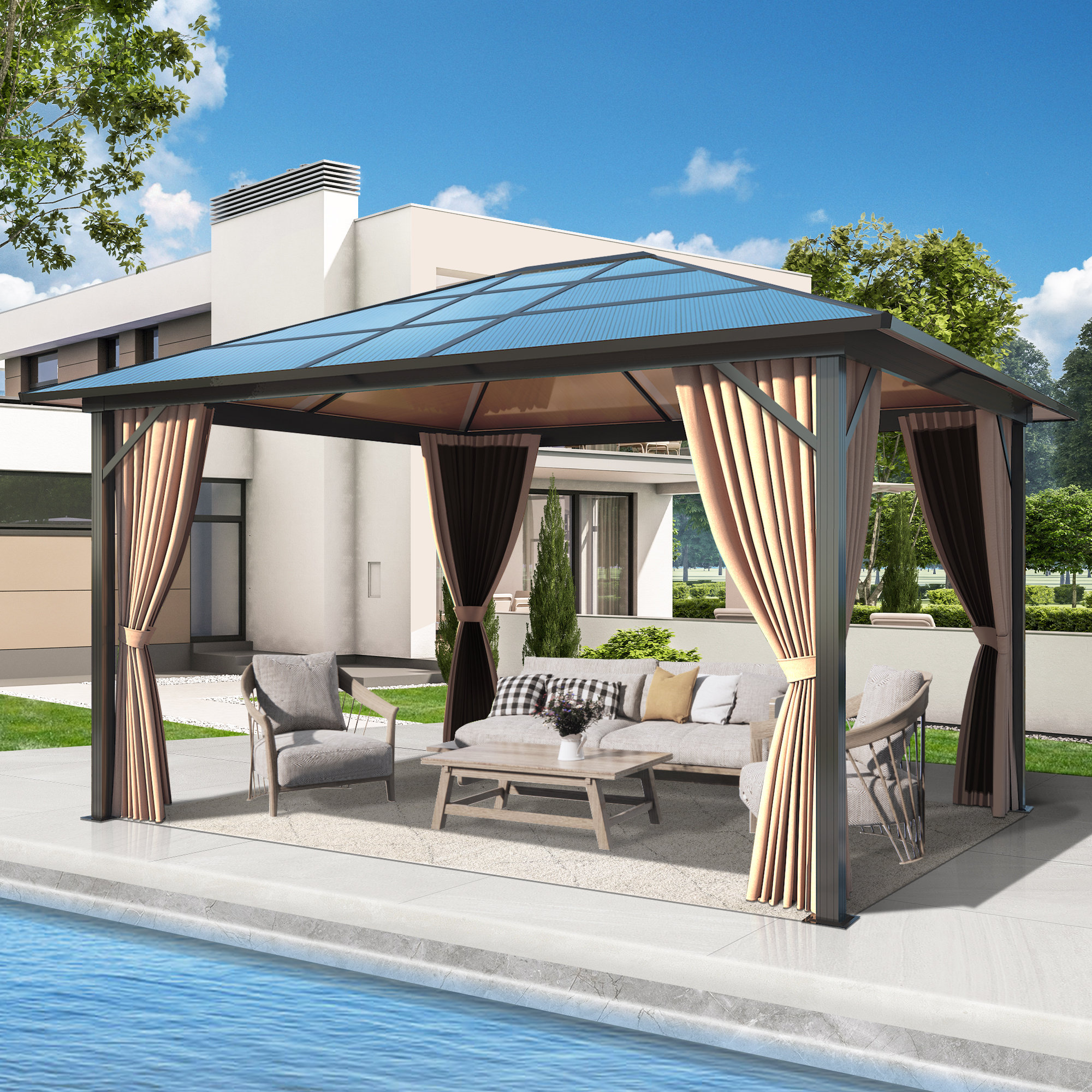 COVERONICS Pavillon de jardin extérieur en polycarbonate à toit rigide ...