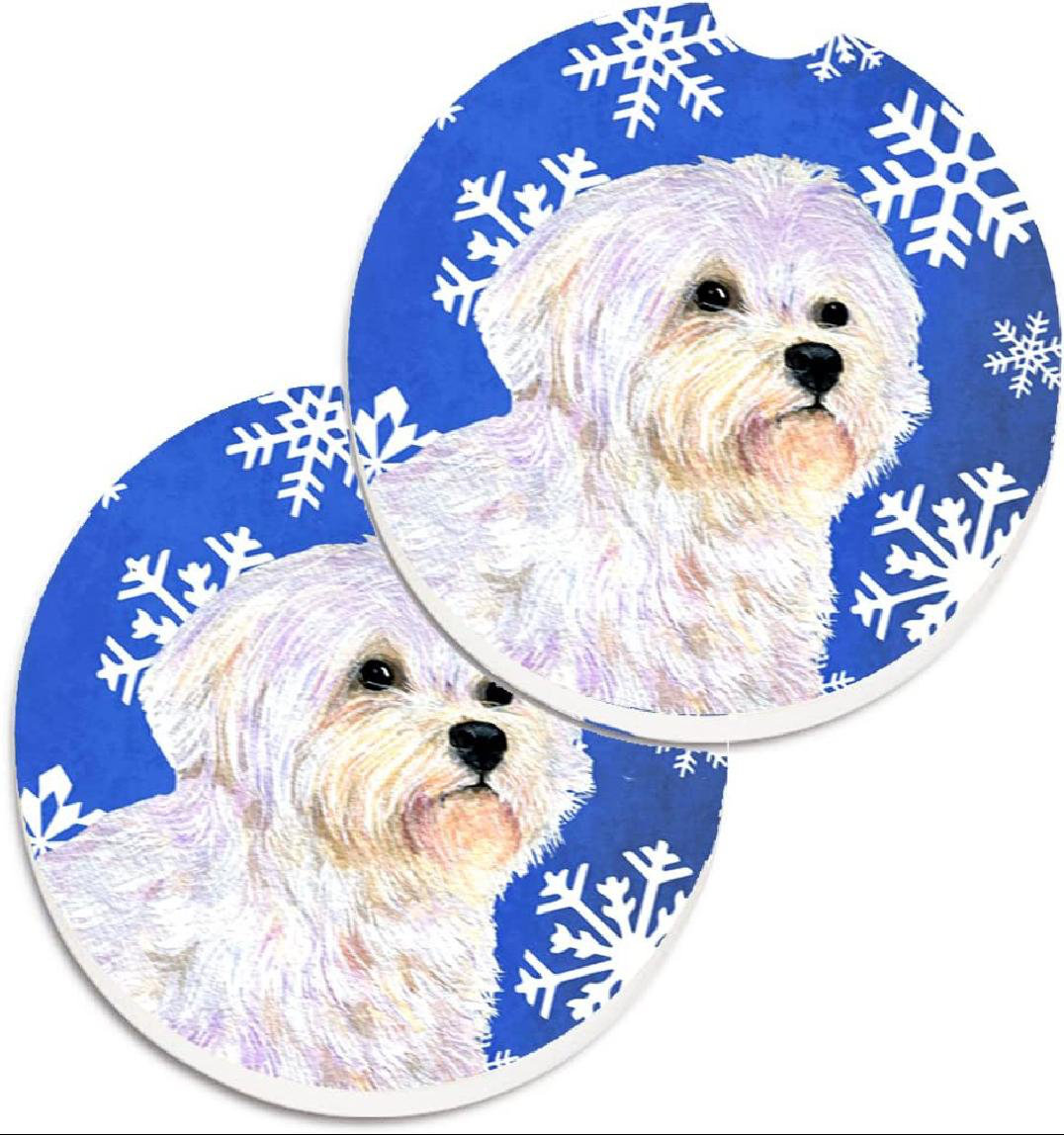 Frifoho Maltese Winter Snowflakes Holiday Set Of 2 Cup Holder Car ...