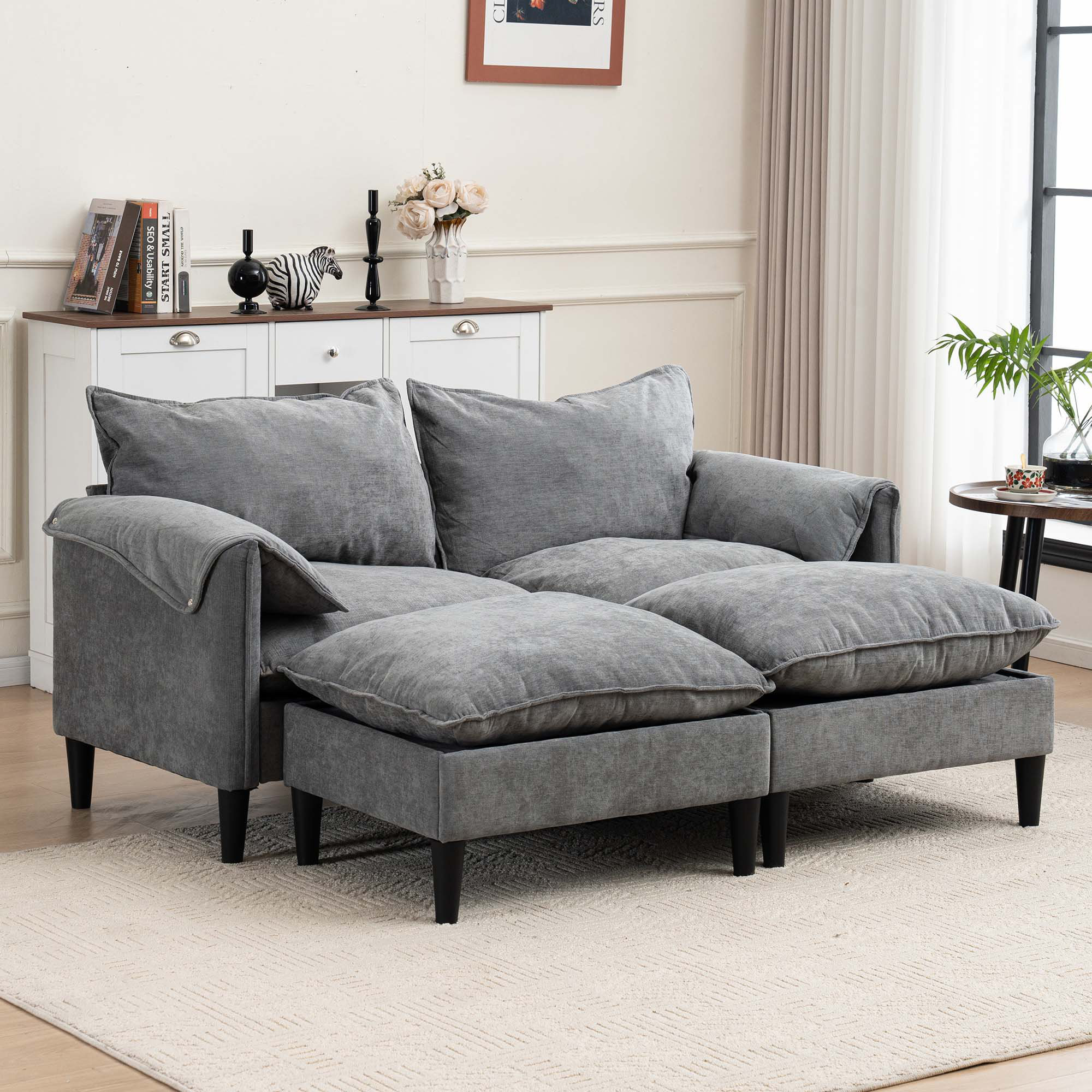 Ebern Designs Versatile Convertible Sofa with Storage and Comfortable ...