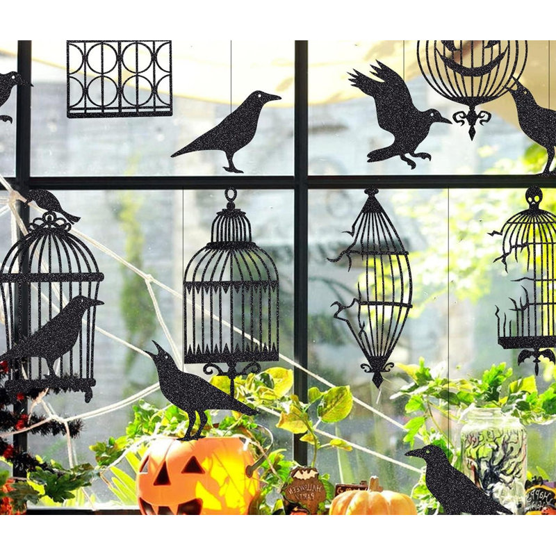 COEN Black Crow & Cage Garland: Gothic Glitter Halloween Decorations ...