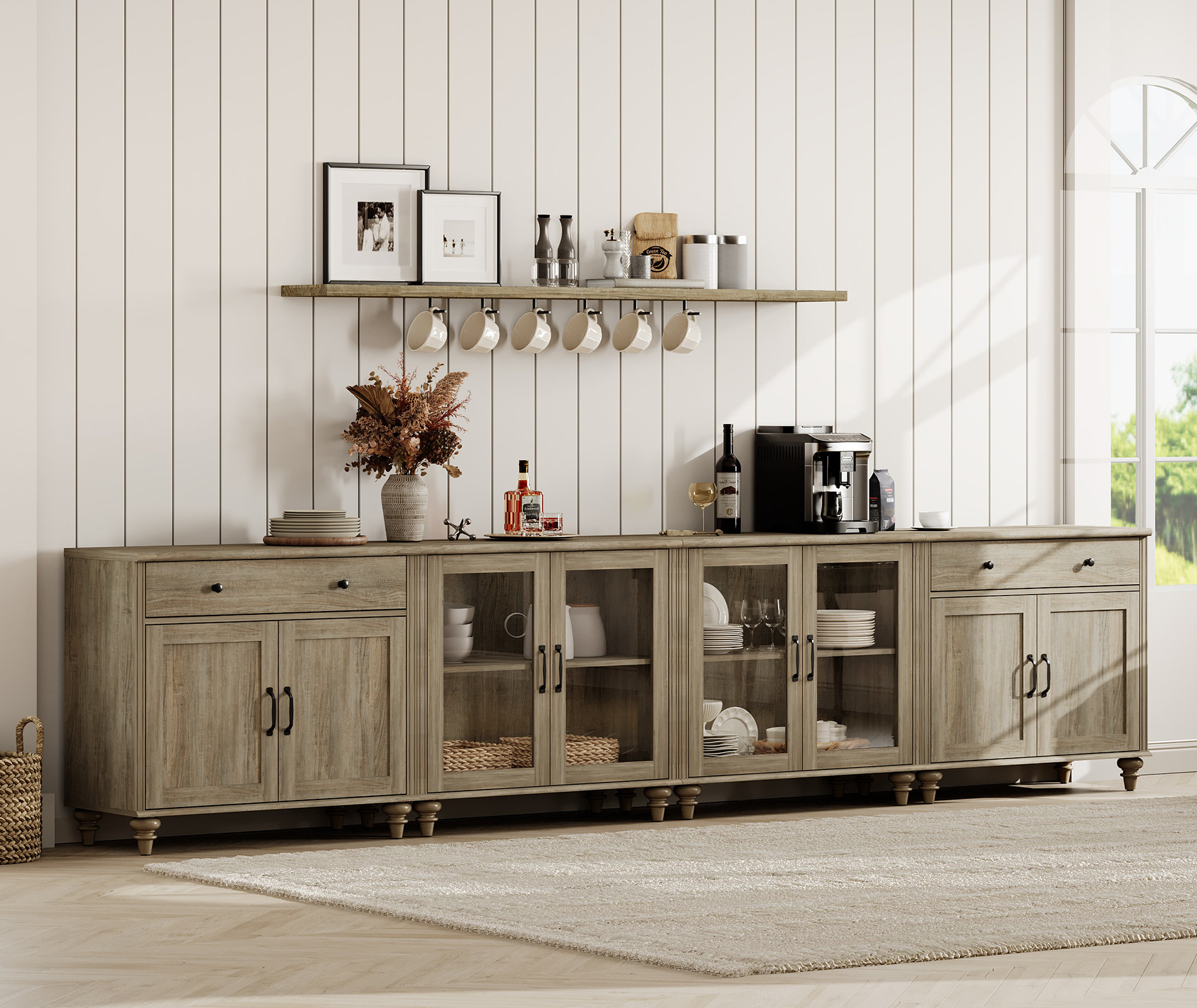 Charlton Home® Scarlett Mid-Century Morden Style Buffet Cabinet With 2 Drawers, 4 Glass Doors ...