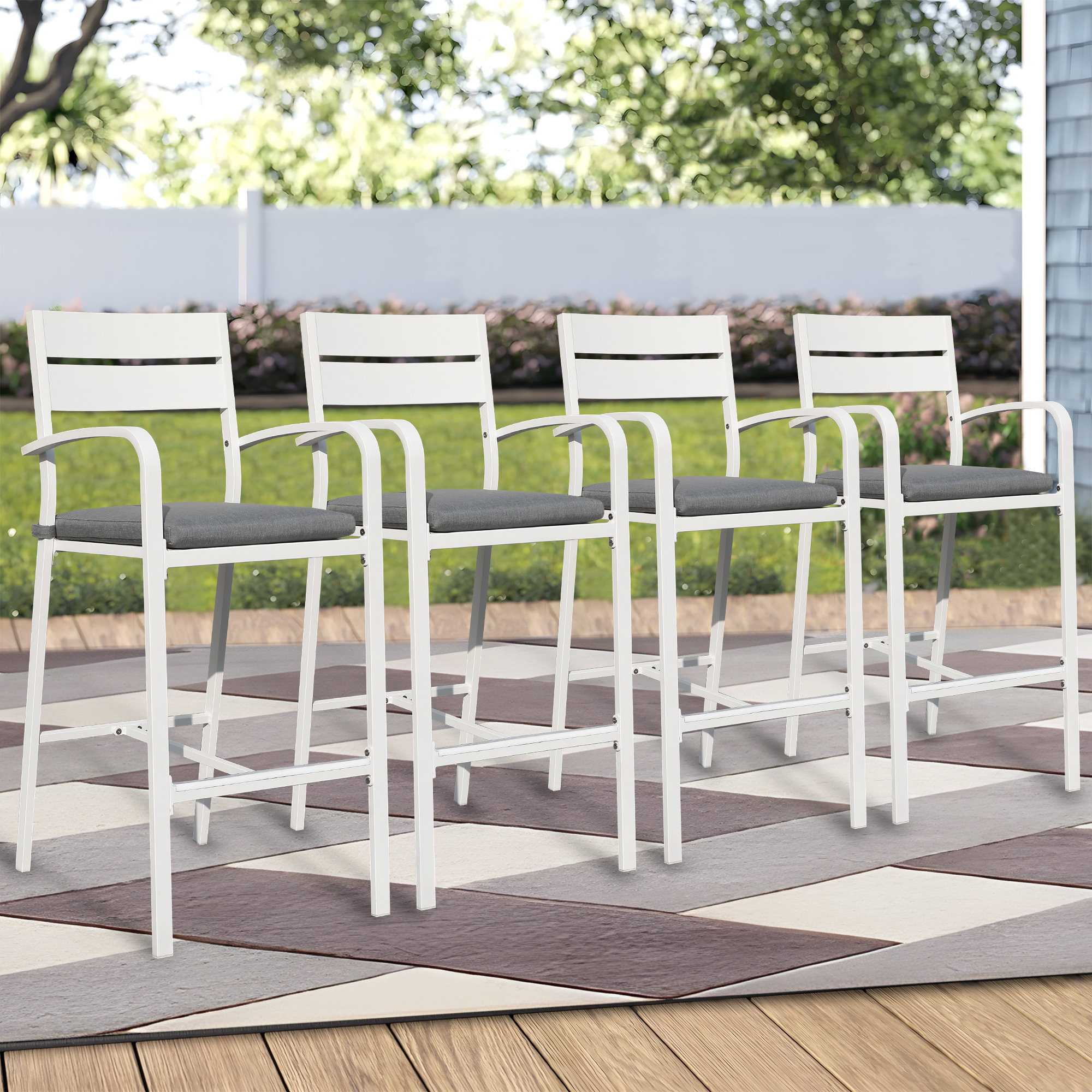 Latitude Run® Metal Outdoor 28.7'' Bar Stool with Cushion | Wayfair