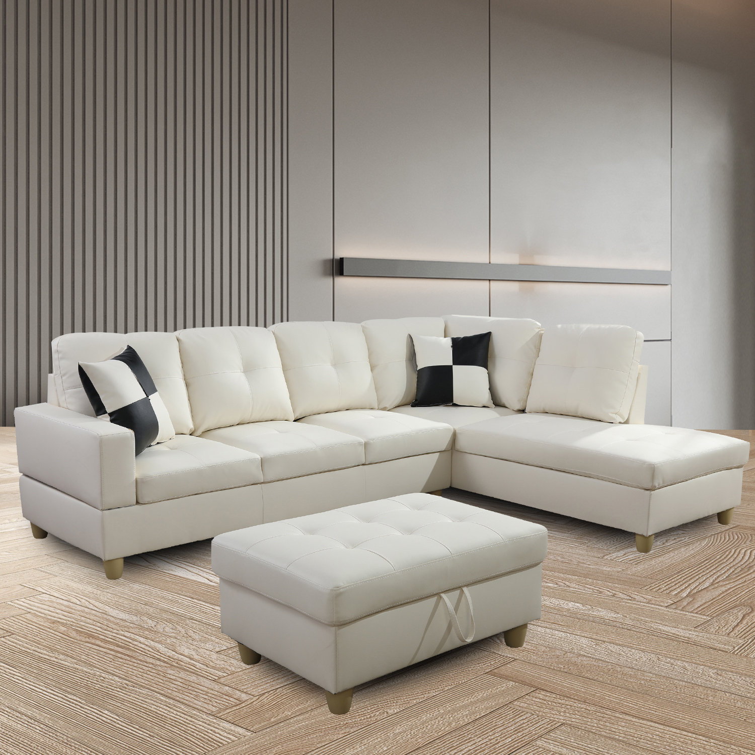 Latitude Run® Elsiana 3 Piece Faux Leather Modular Living Room Set ...