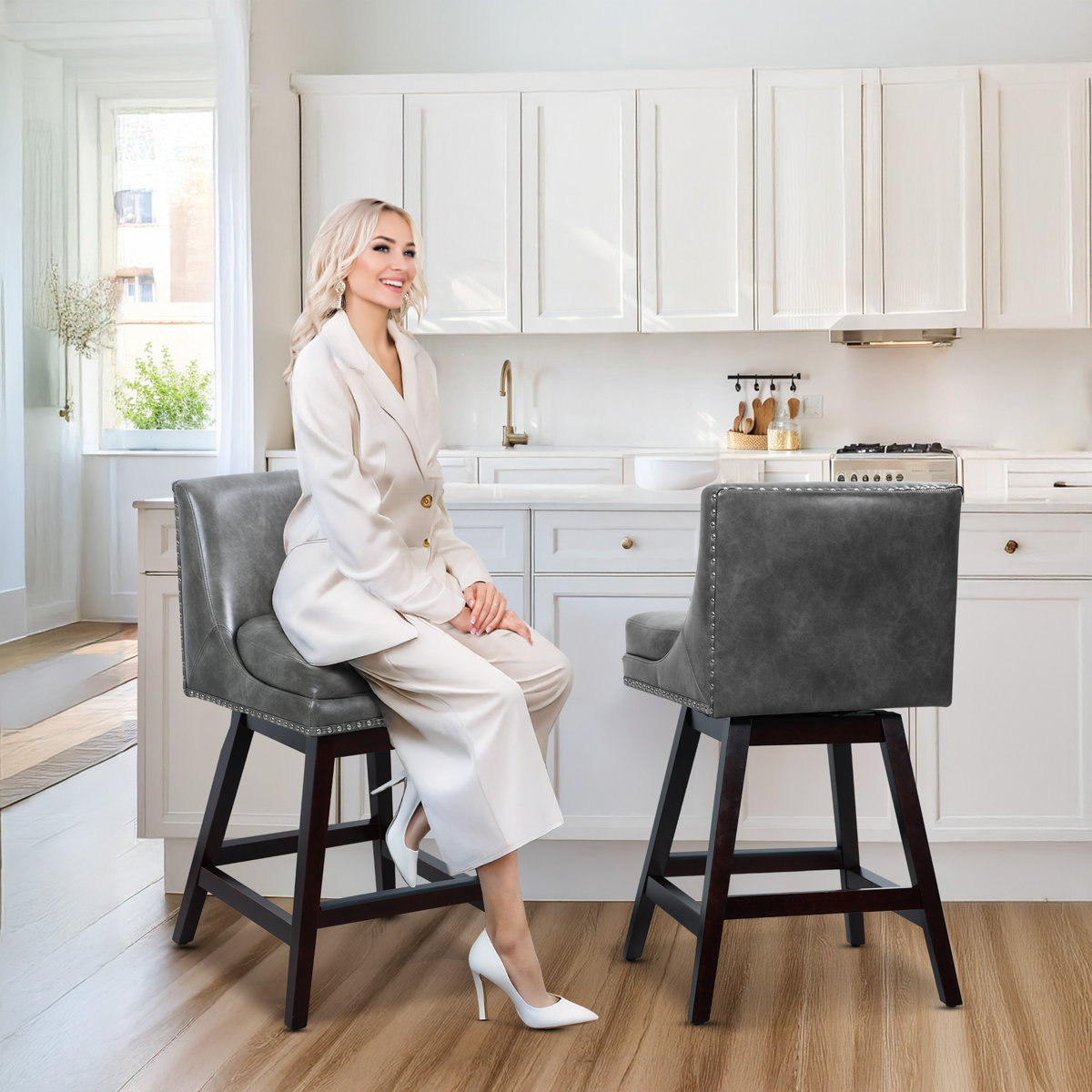 Latitude Run® 26 Inch Counter Height Bar Stool(Set of 2), Swivel Modern ...