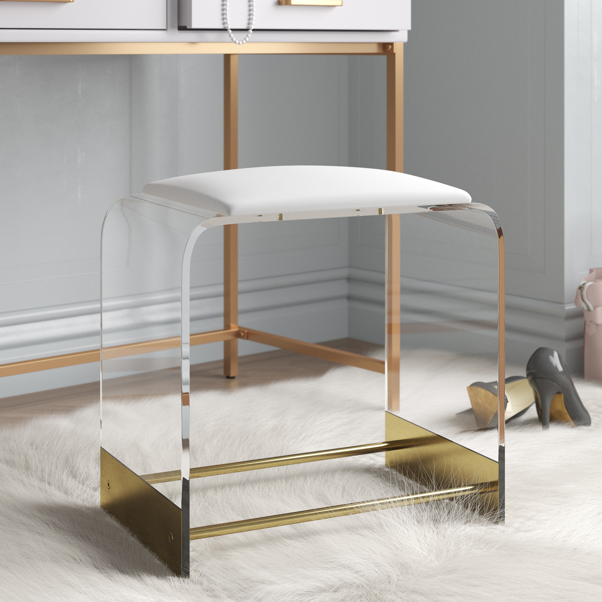 Willa Arlo Interiors Dahle Plastic Vanity Stool & Reviews | Wayfair