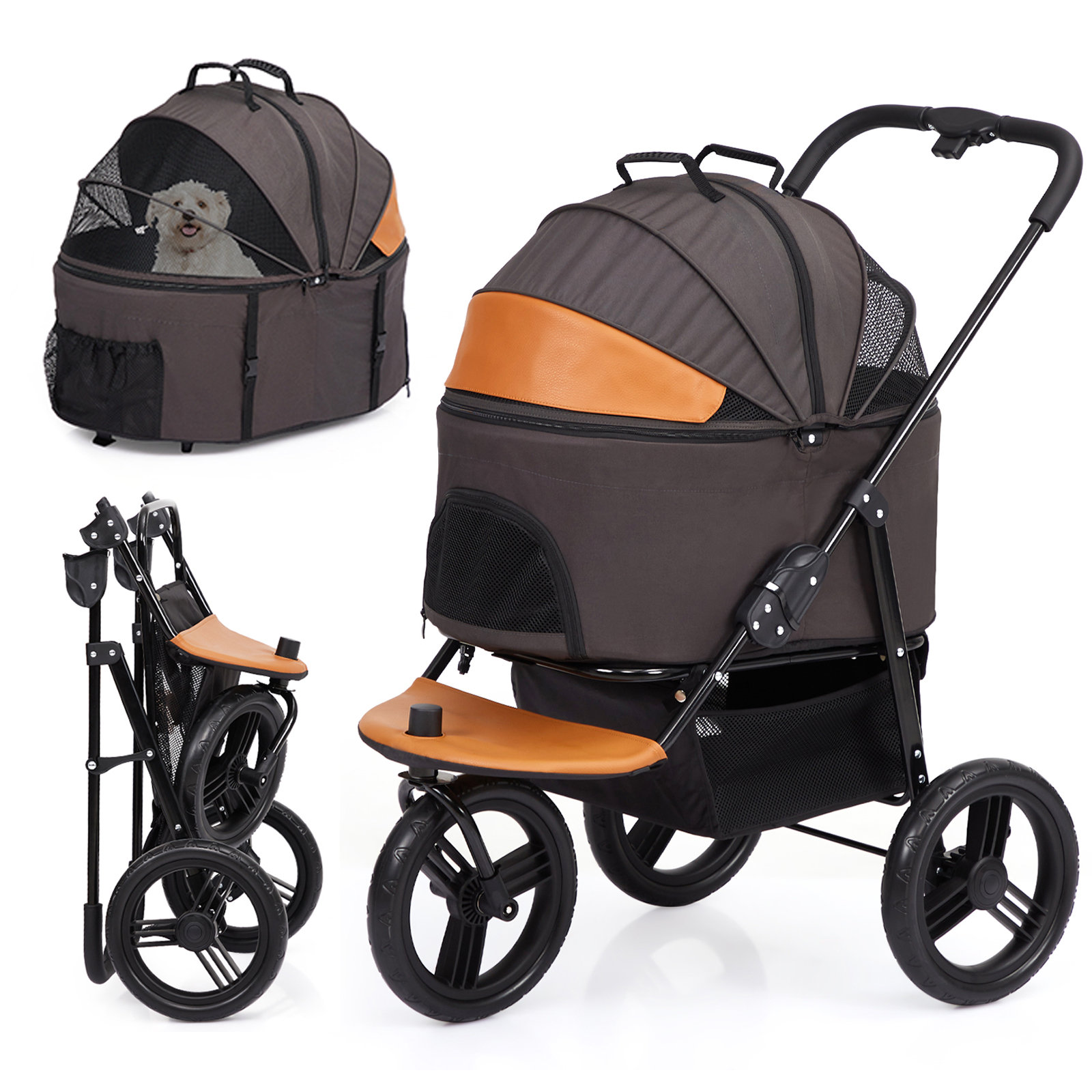 Sangdo Foldable Pet Stroller, 3-In-1 Medium Dog Stroller, Pet Travel ...