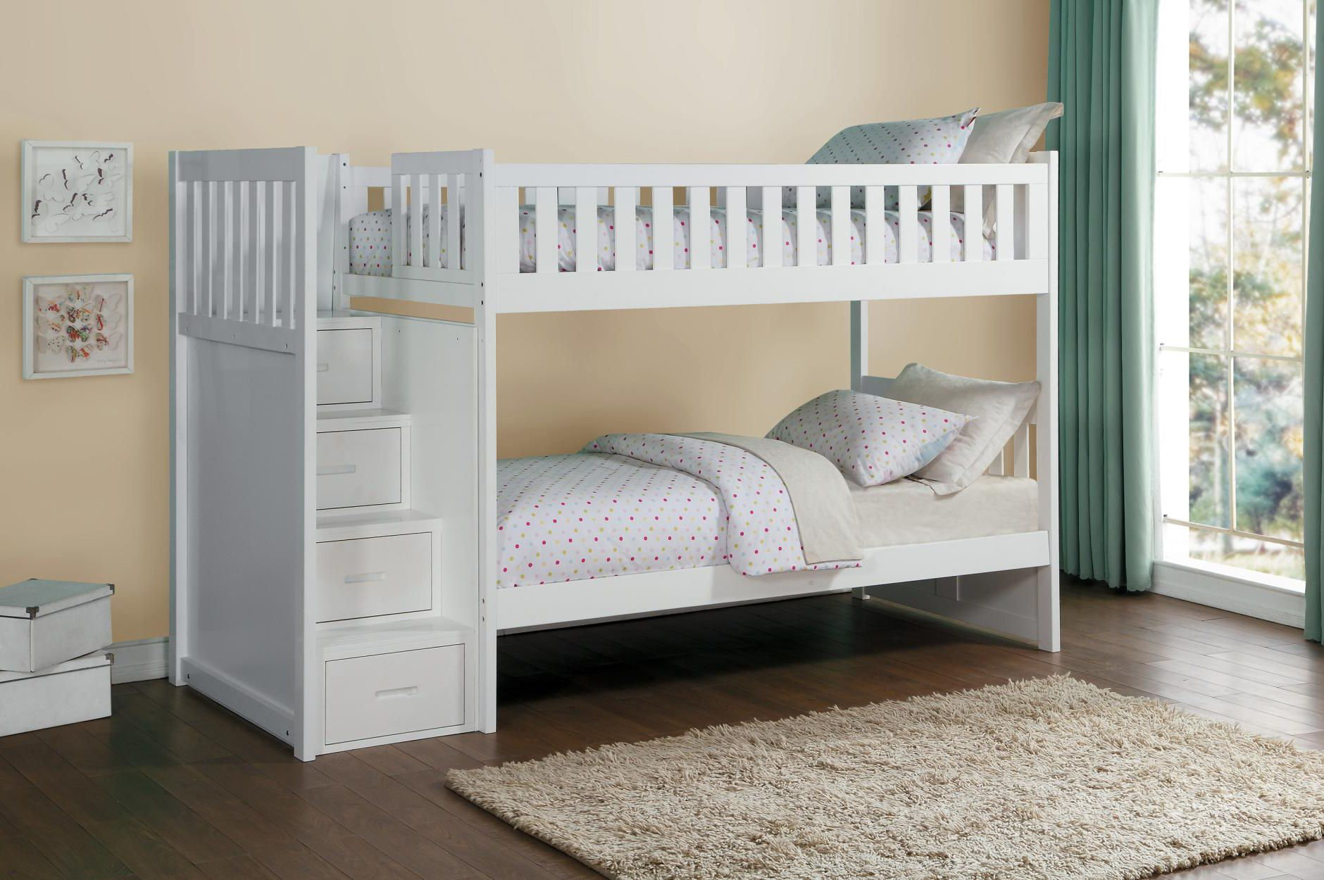Harriet Bee 3-3_Philipa White Twin Over Twin With Storage Stair Steps ...