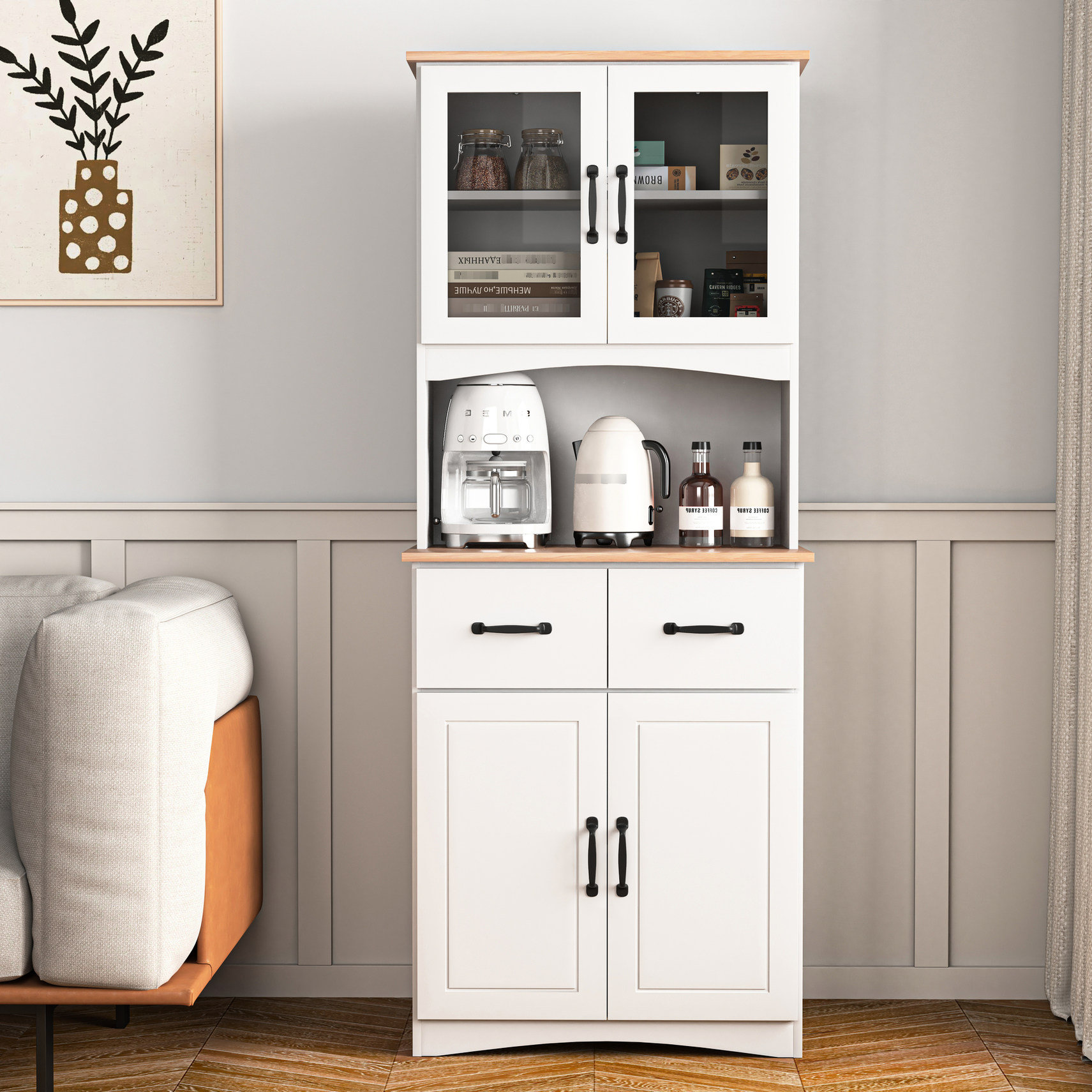 Winston Porter White Cabinet For Pantry Storage - 2 Lower Door Cabinets ...
