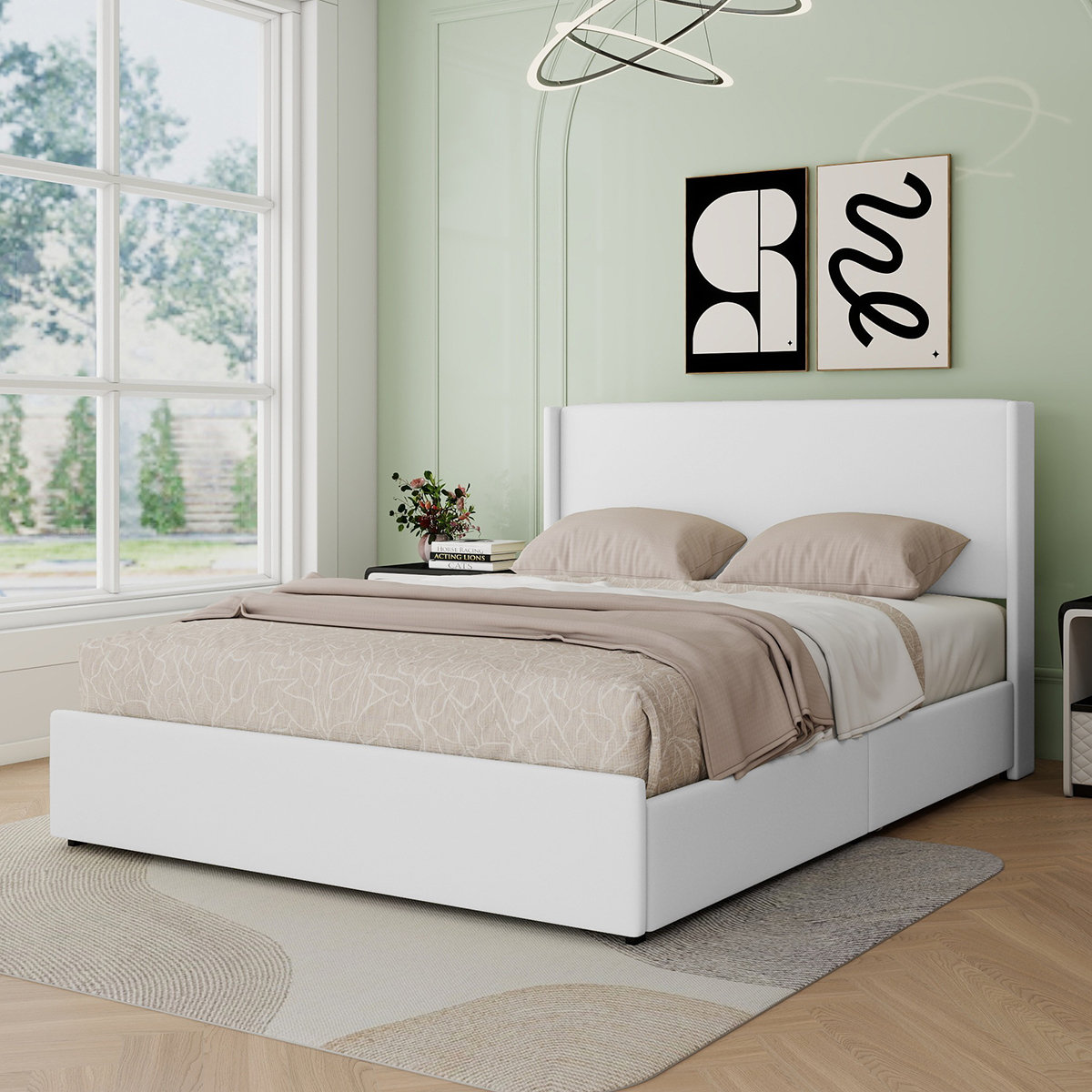 Ebern Designs Jaylei 4 Drawers Upholstered Storage Bed with Wingback ...