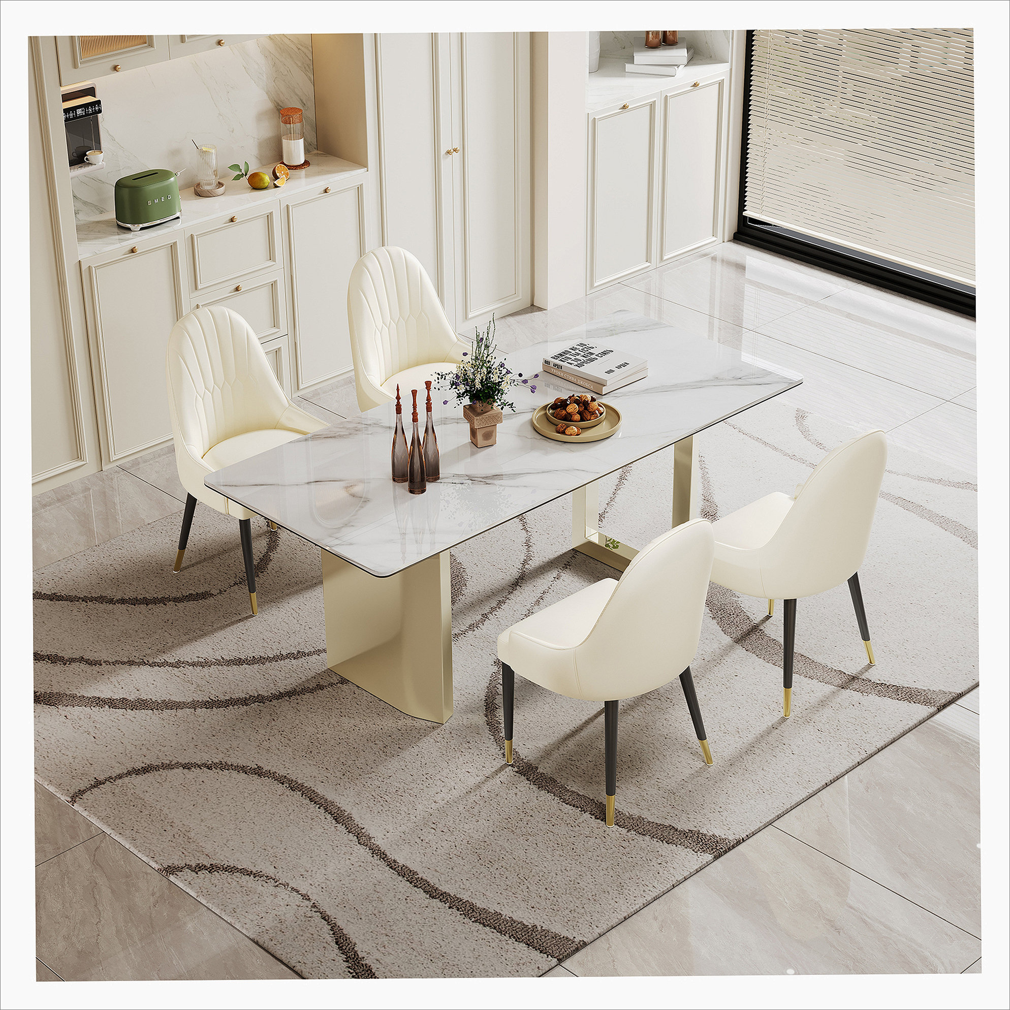 Brayden Studio® 0.47" Sintered Stone Glass Dining Table, Stainless ...