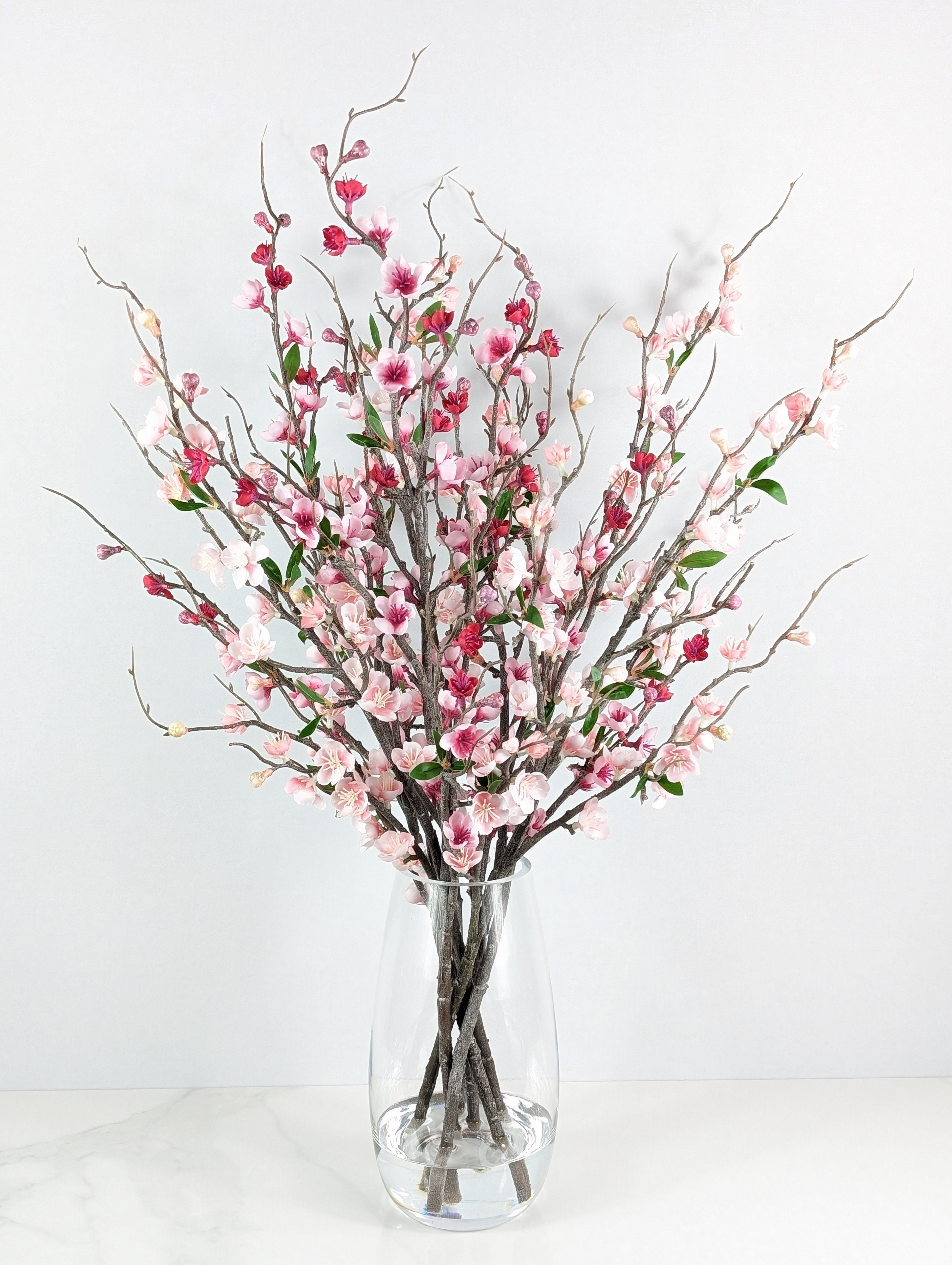 Primrue Cherry Blossom Arrangement in Faux Water Vase (7 Stems included ...