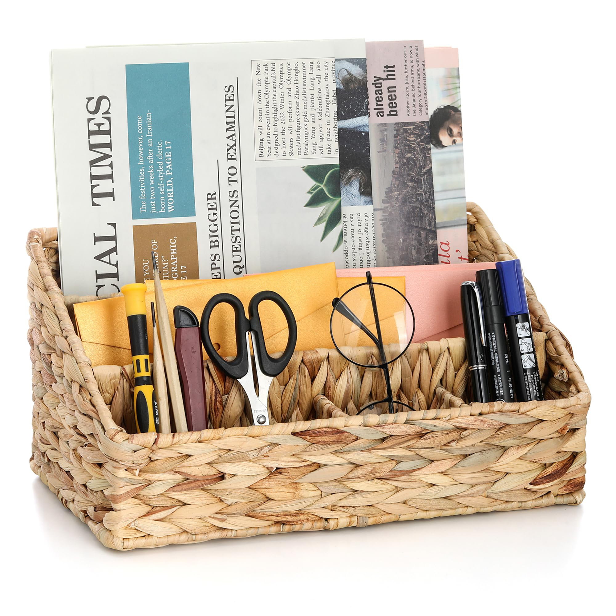 Rosecliff Heights Rattan Mail Organizer Countertop, Desk Mail Organizer ...