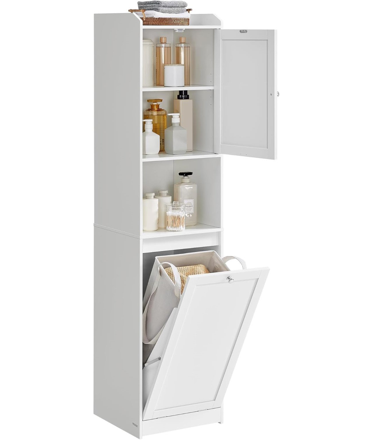 Latitude Run® Tall Bathroom Cabinet With Laundry Basket Removable ...
