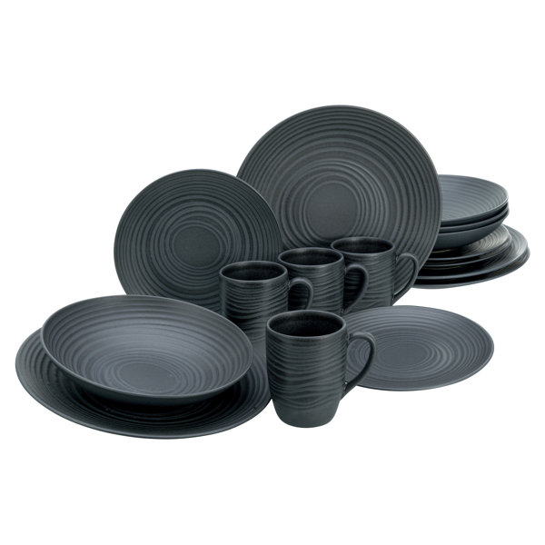 Creatable 20538, Lava Stone Black Collection, 16 Piece Dinnerware Set ...