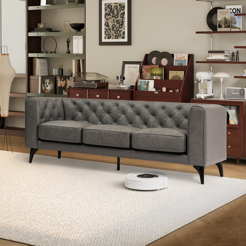 Corrigan Studio® 92.5'' Grain Leather 3-Seater Couch With Tufted Back ...