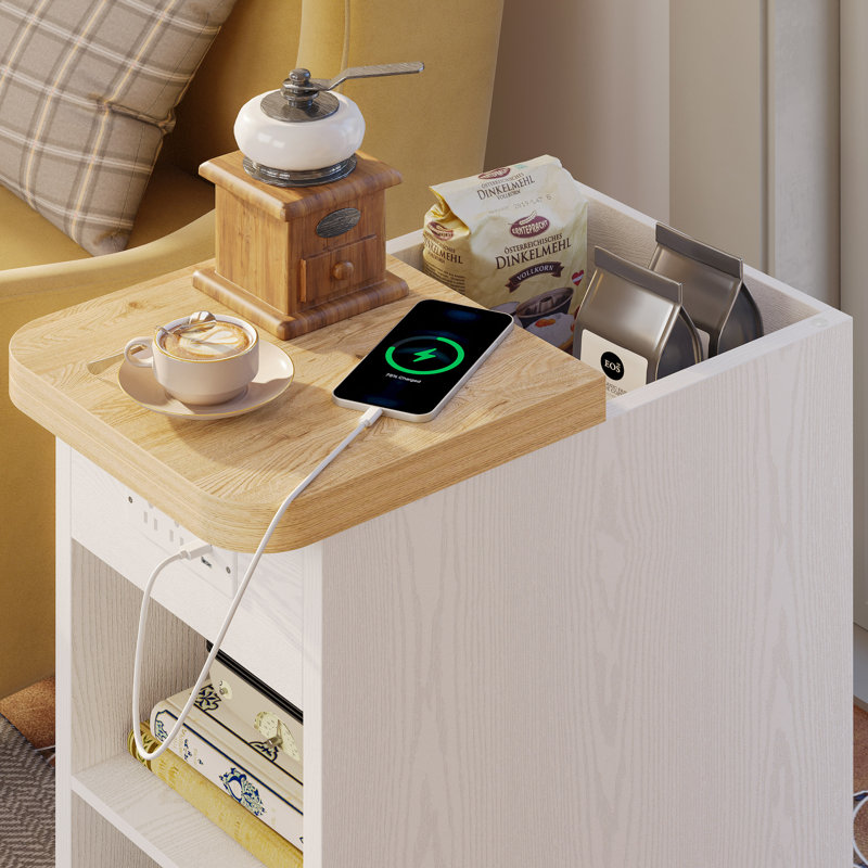 Ebern Designs Narrow Side Table, Small End Tables With Flip Top Storage ...