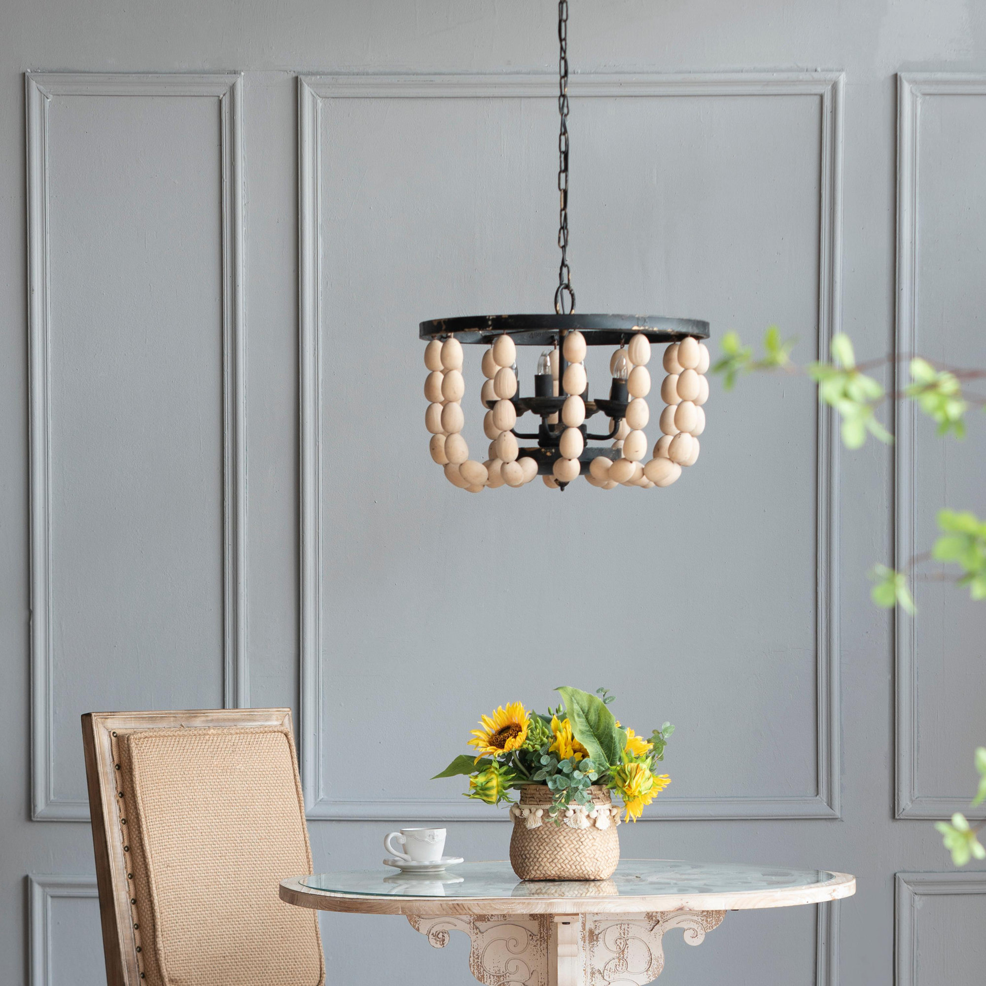 Bungalow Rose 4 - Light Wood Chandelier, Hanging Light Fixture with ...