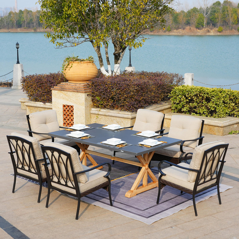 DirectWicker 6 - Person Rectangular Outdoor Dining Set with Cushions ...