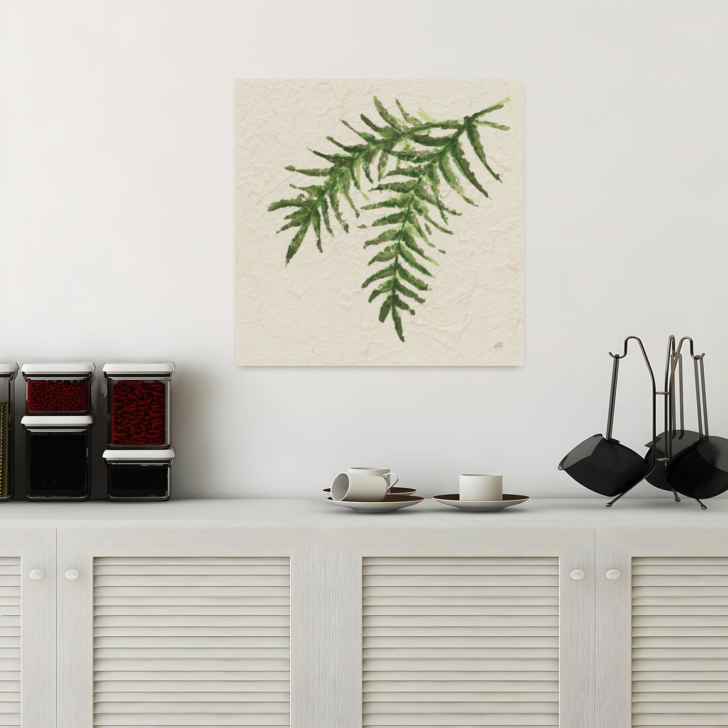 Latitude Run® Contemporary Kozo Fern Vi With Botanical Cream Art | Wayfair