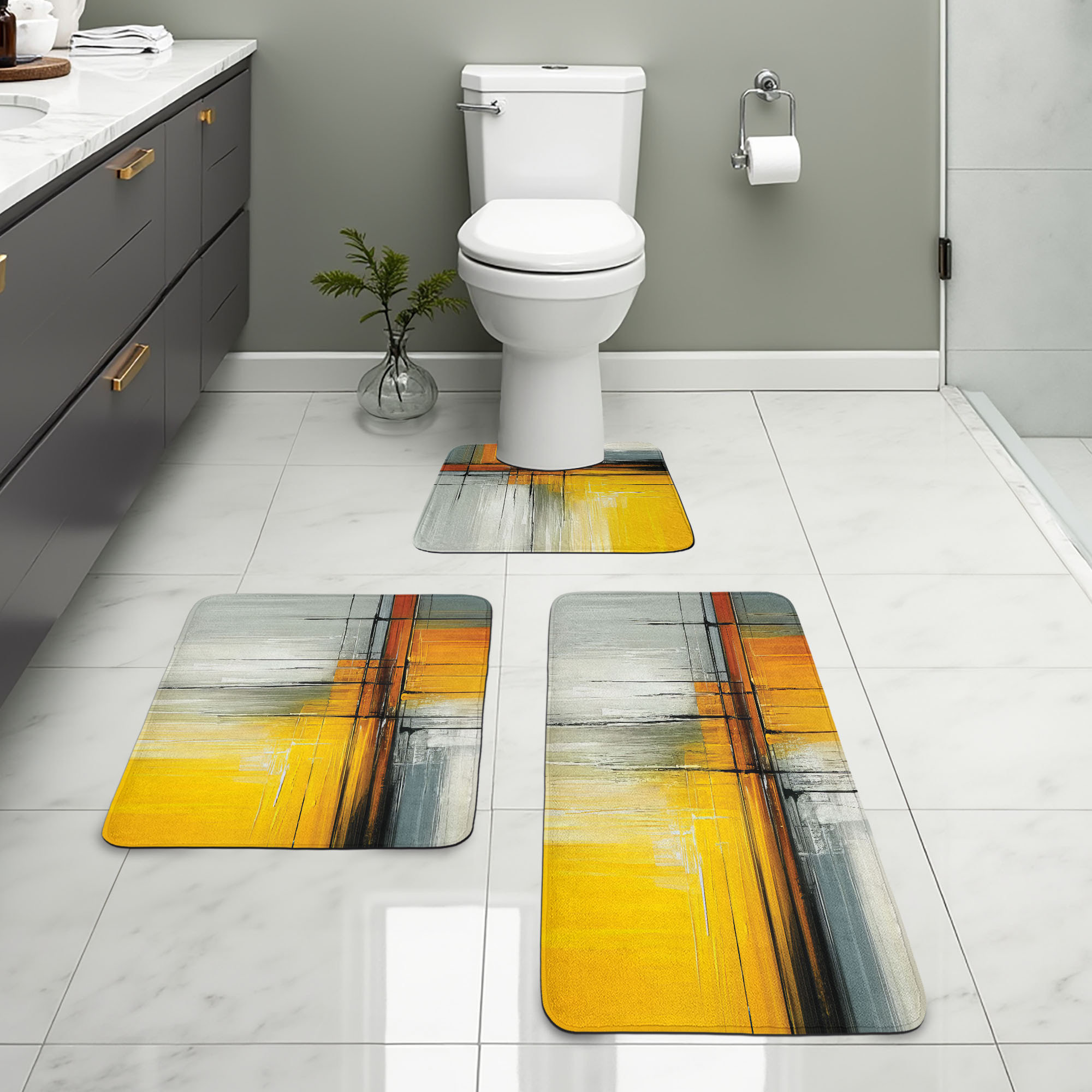East Urban Home Modern Abstract Bathroom Rug Set 3 Pieces U-Shape ...