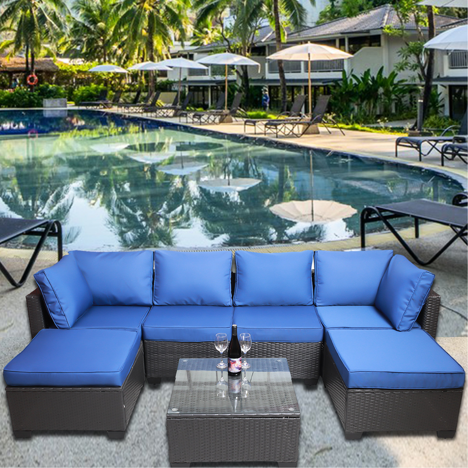 Latitude Run® Outdoor Furniture : 7 Pe With Sunlight And Cushions Rust ...