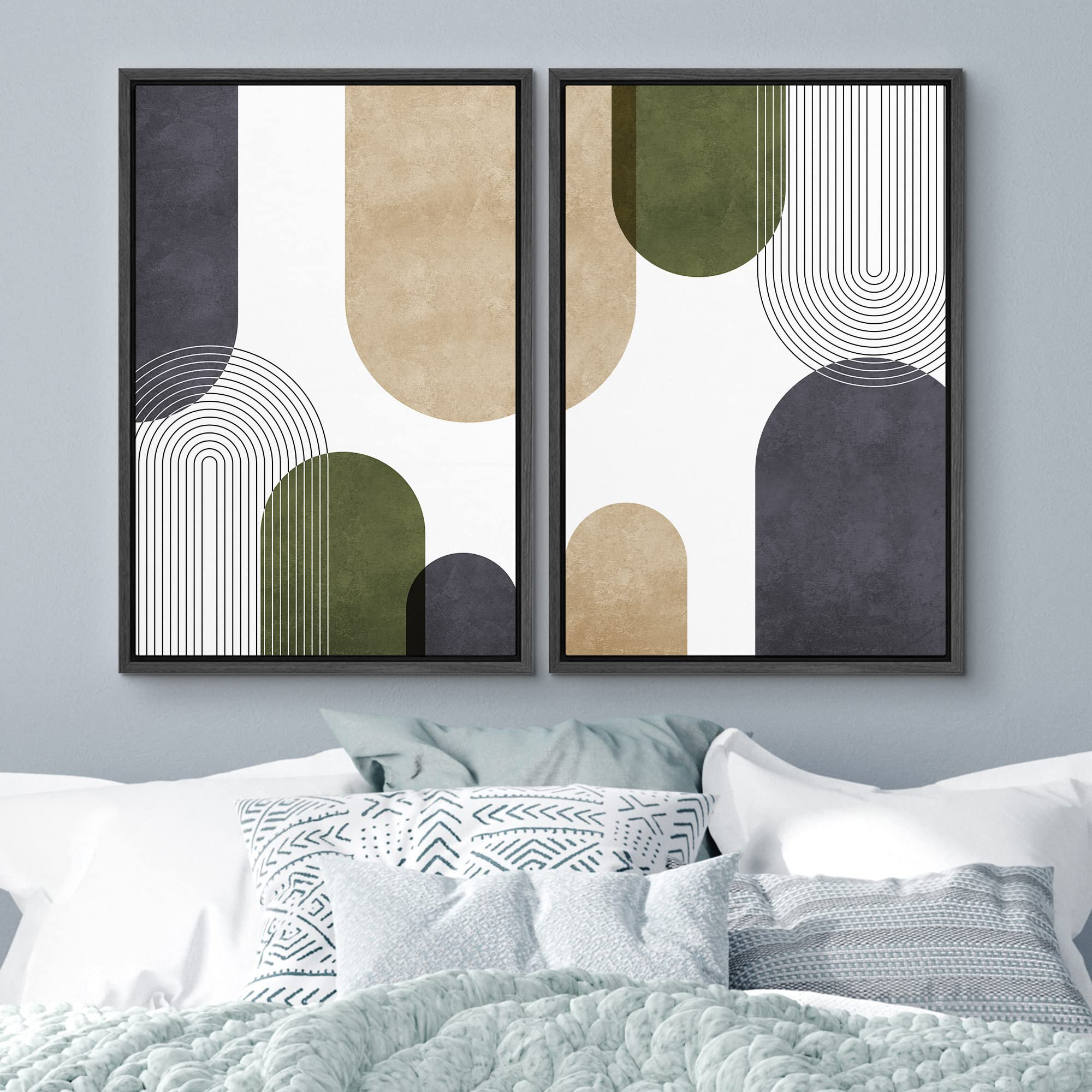 wall26 Geometric Green, Tan And Black Polygon Collage Abstract Shapes ...