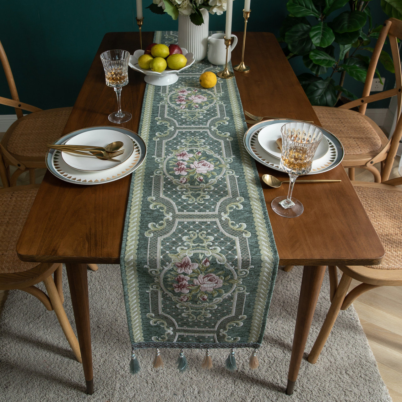 Charlton Home® Modern Floral Print Table Runner With Tassel | Wayfair