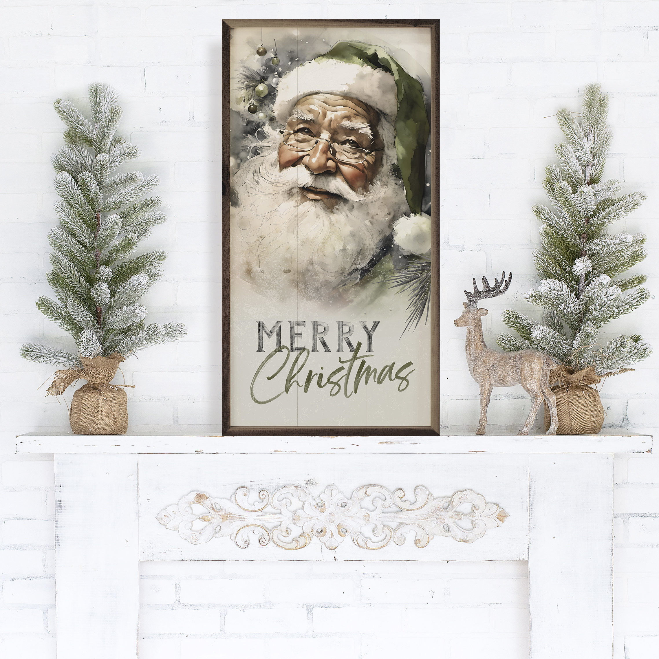 The Holiday Aisle® " Merry Christmas Vintage Santa With Green Hat " on ...