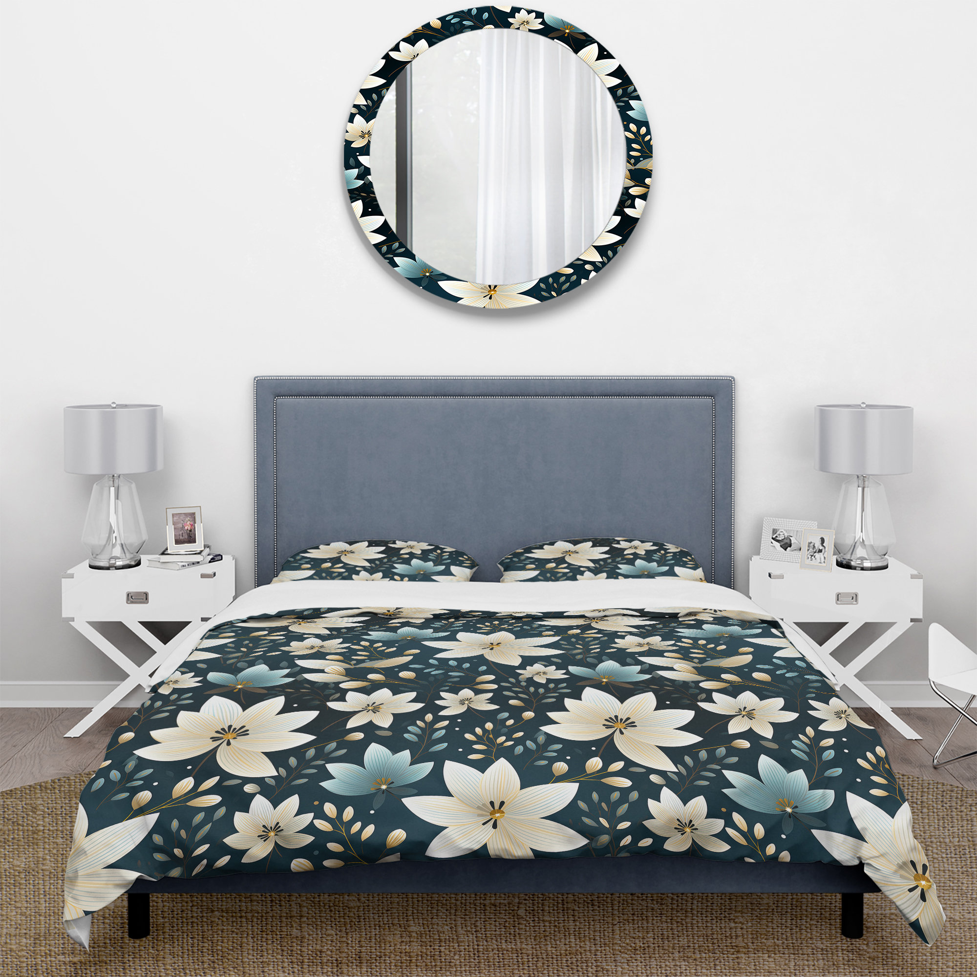 Design Art Beige Coastal Harmony Floral Pattern Duvet Cover Set | Wayfair