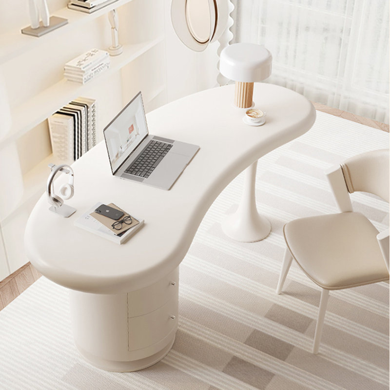 Orren Ellis Cream-Style Desk, Piano Lacquer Tabletop | Wayfair