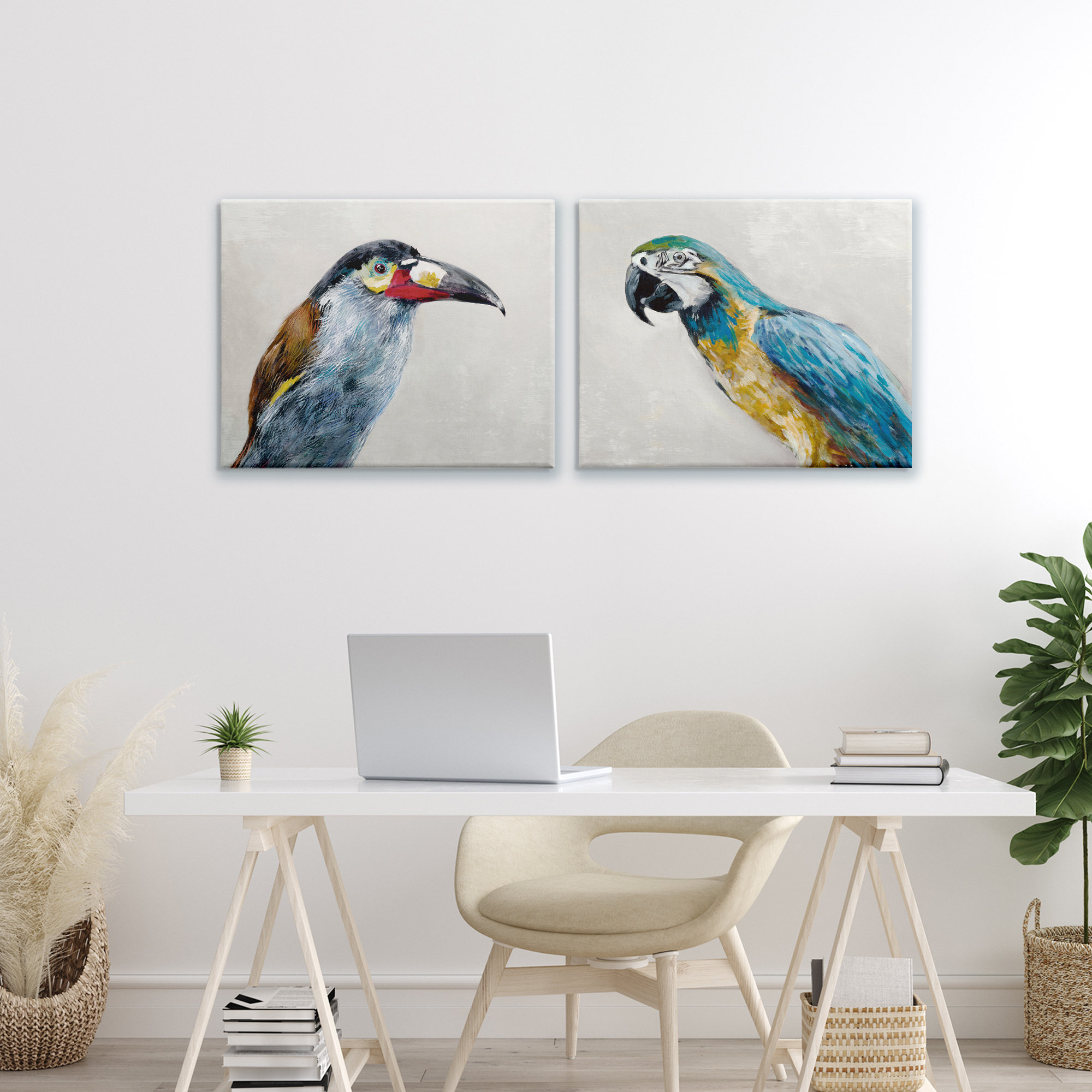 Latitude Run® Toucan And Parrot Portrait 2pc Canvas Set, design by ...