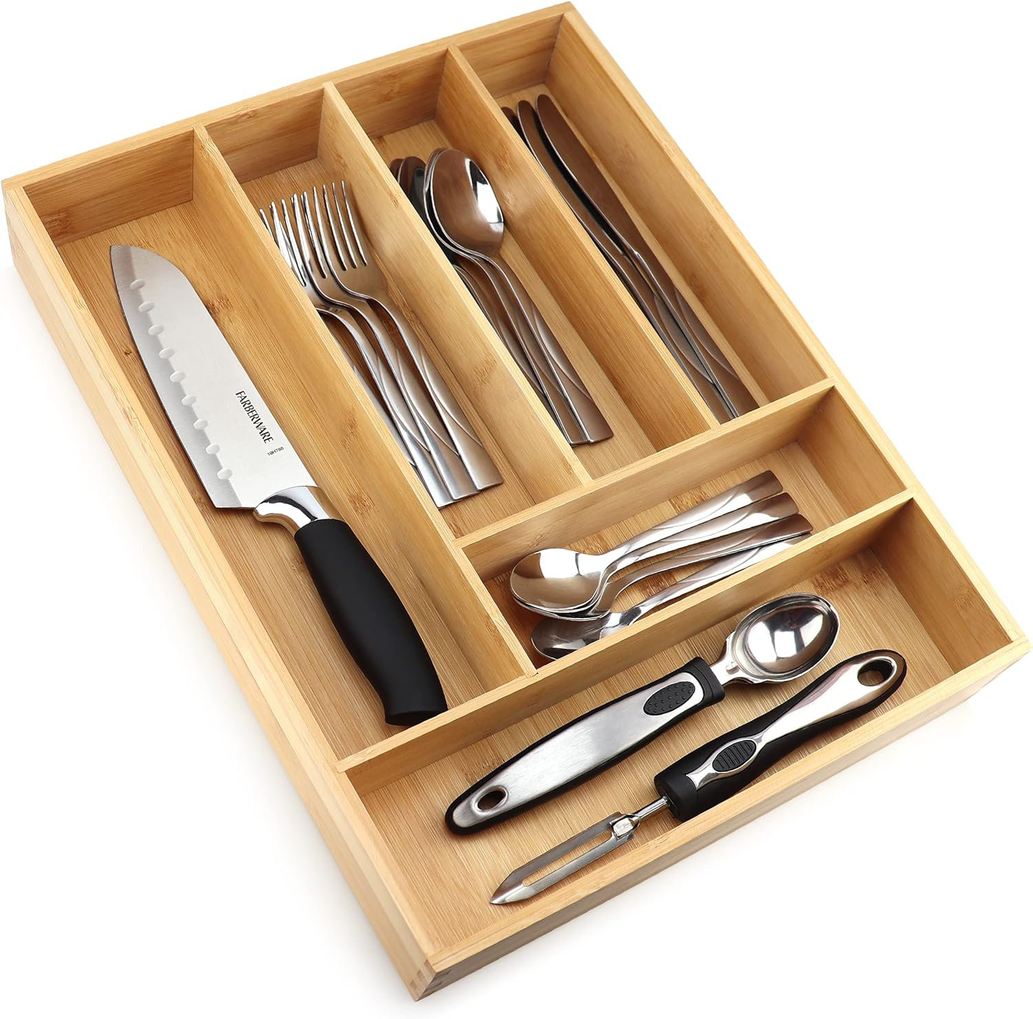 Prep & Savour Pristine Bamboo Silverware Tray Organizer– Flatware ...