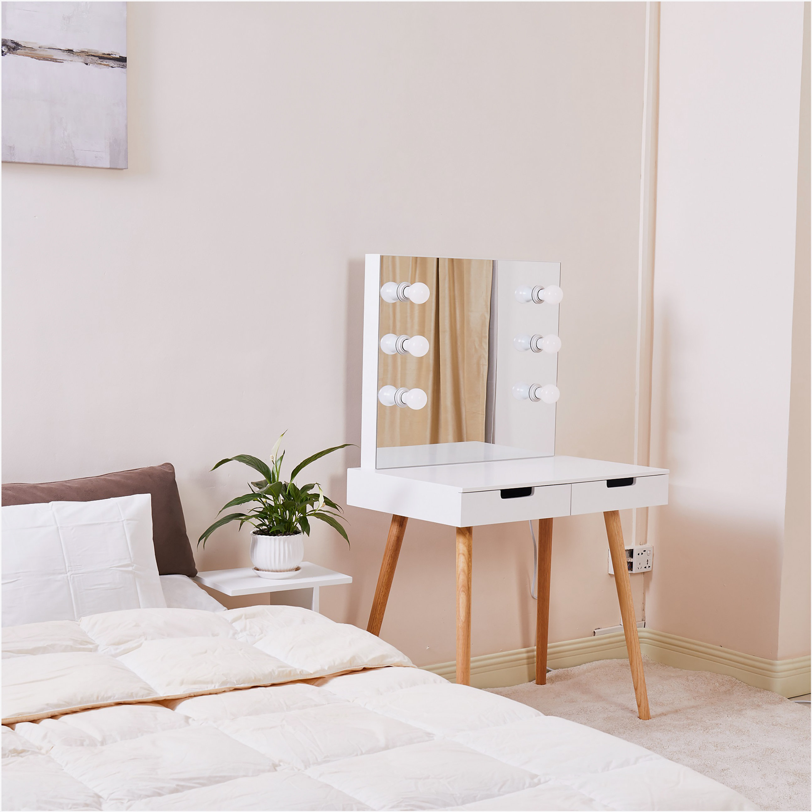 Corrigan Studio® Dressing table with LED lights-White | Wayfair