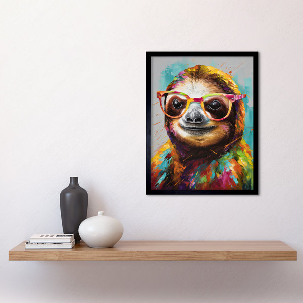 Happy Larry Colourful Sloth With Glasses Modern Folk Art Art Print ...