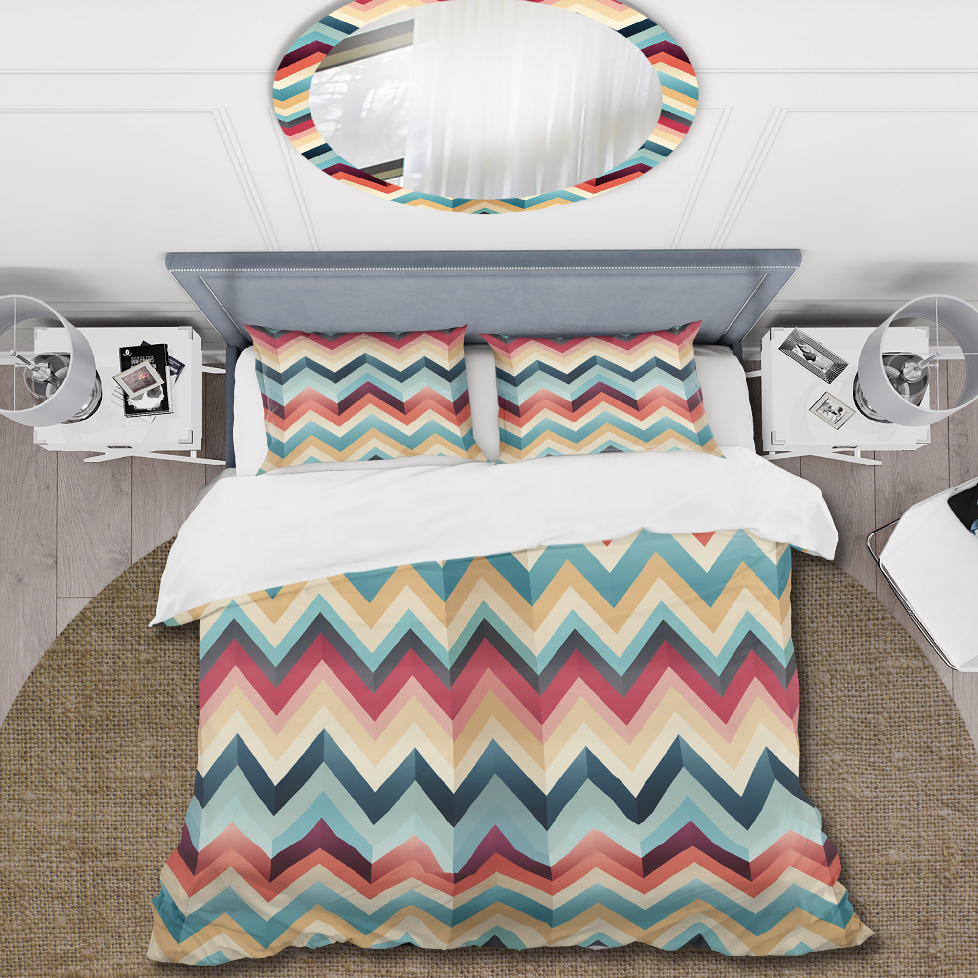 Design Art Ensemble de housse de couette à chevrons multicolores Soft ...