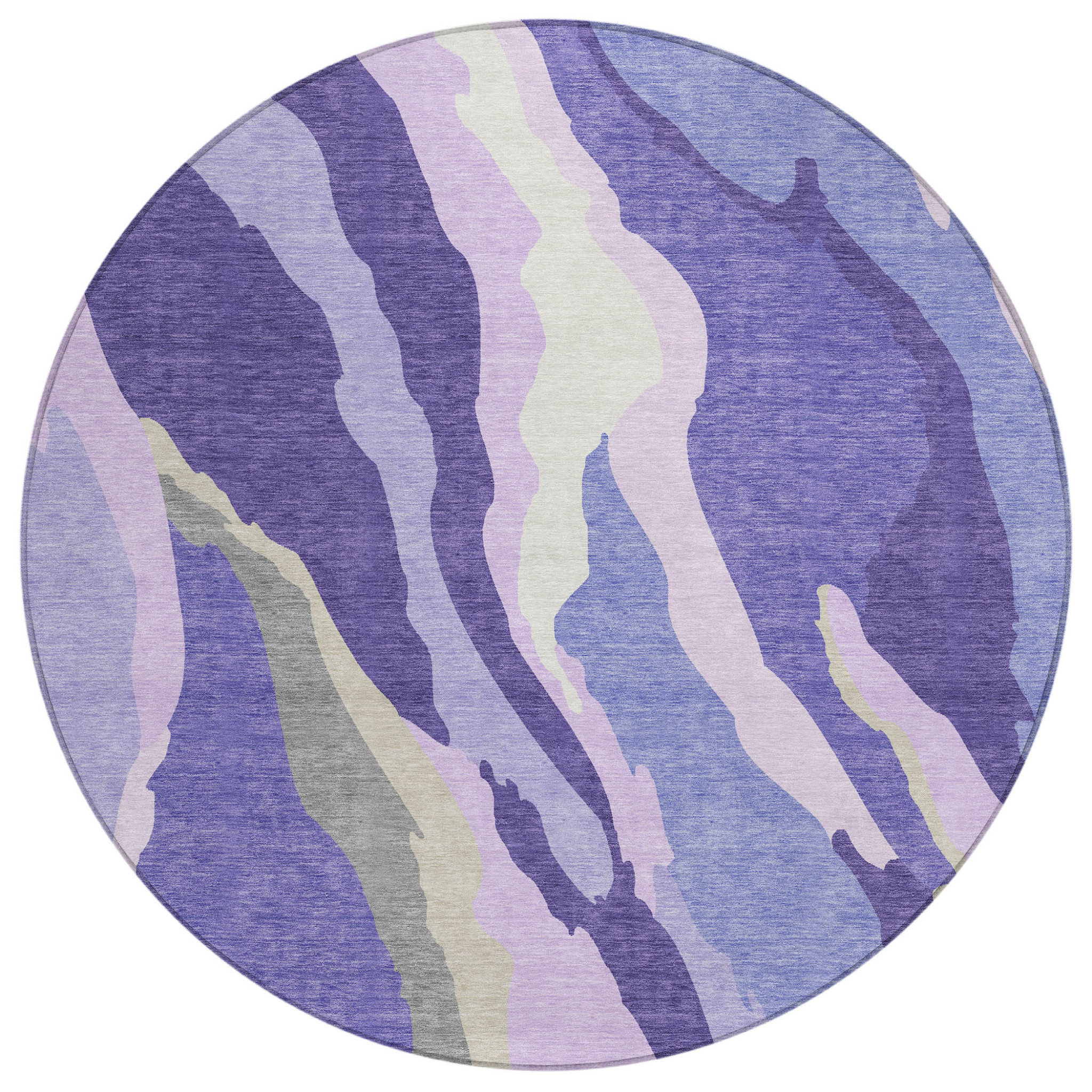 HomeRoots 8' Purple Lavender Round Abstract Washable Indoor Outdoor ...