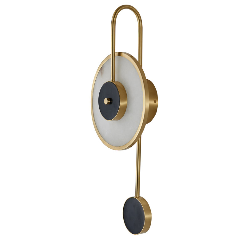 Everly Quinn Gold LED Round Wall Sconce With Alabaster Shade | Wayfair