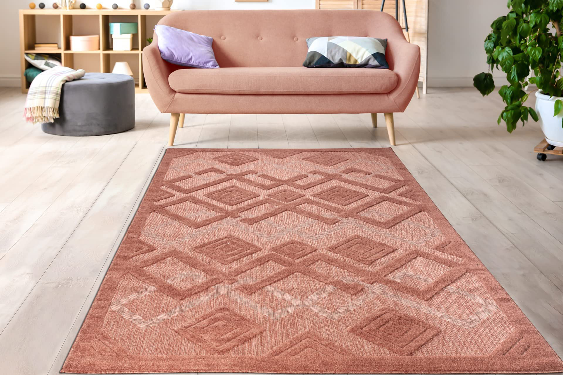 Union Rustic Tapis extérieur géométrique moderne et contemporain pour le salon - rouge saumon ...