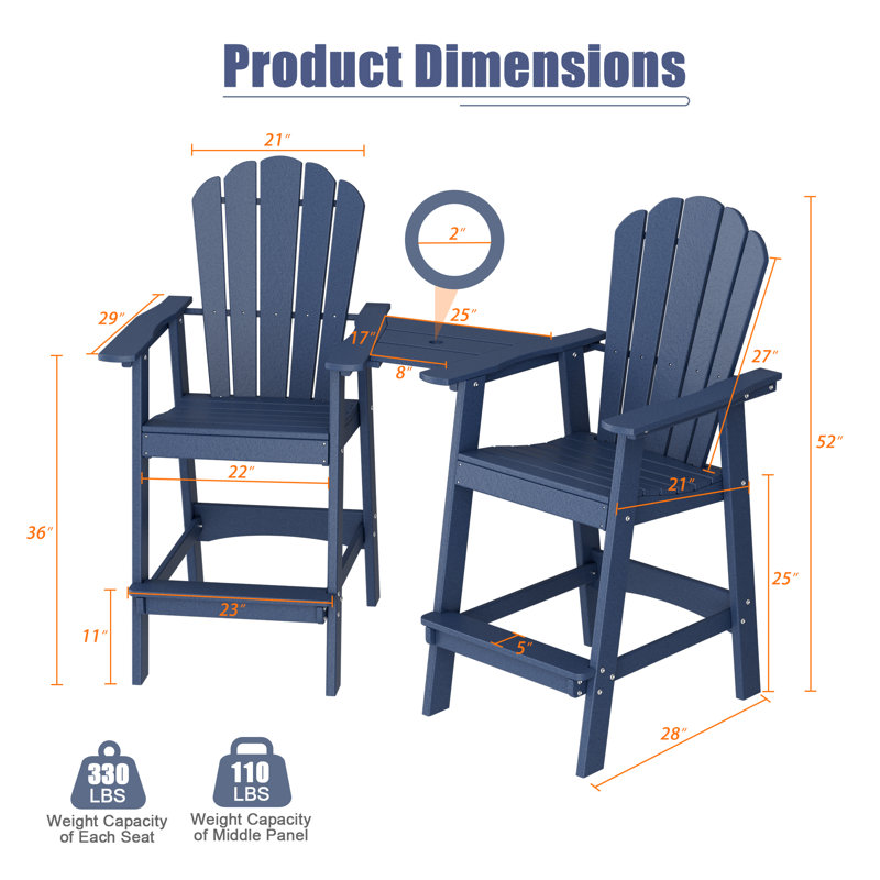 Beachcrest Home™ Lagunas Tall Adirondack Chair Set with Table, Patio ...