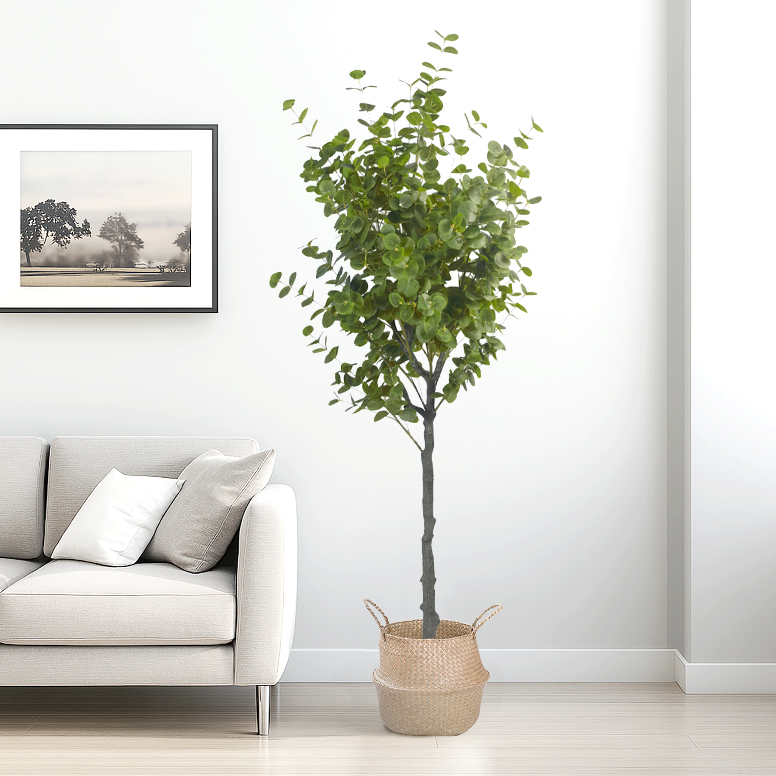 Primrue Faux Eucalyptus Tree & seagrass Basket Plant Pot with Handles ...