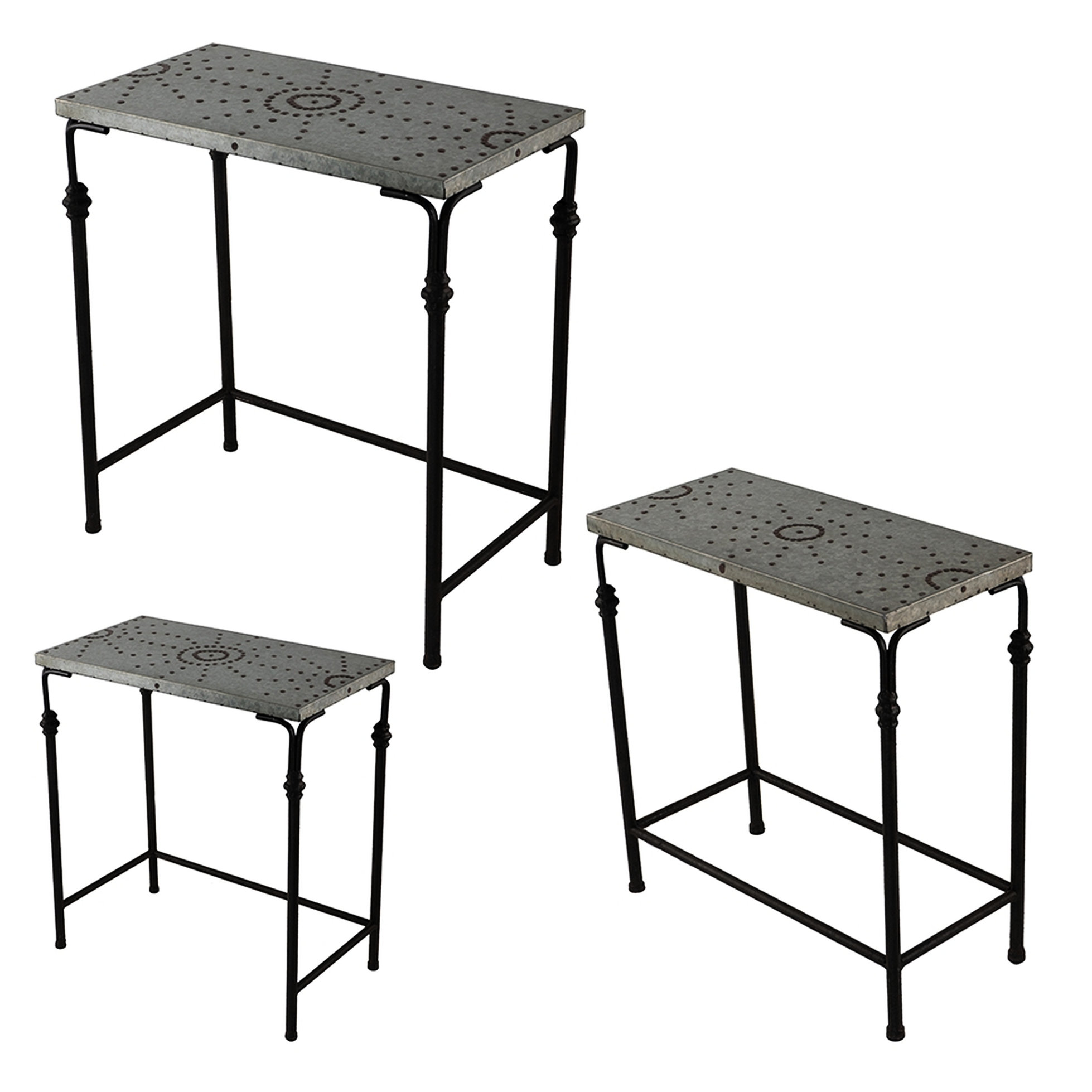 LavishLodge Galvanized Nesting Tables Of 3 For Entryway Or Indoor Plant ...