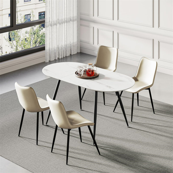 George Oliver Dining Table And Chairs Set 4 Extendable Marble Effect ...