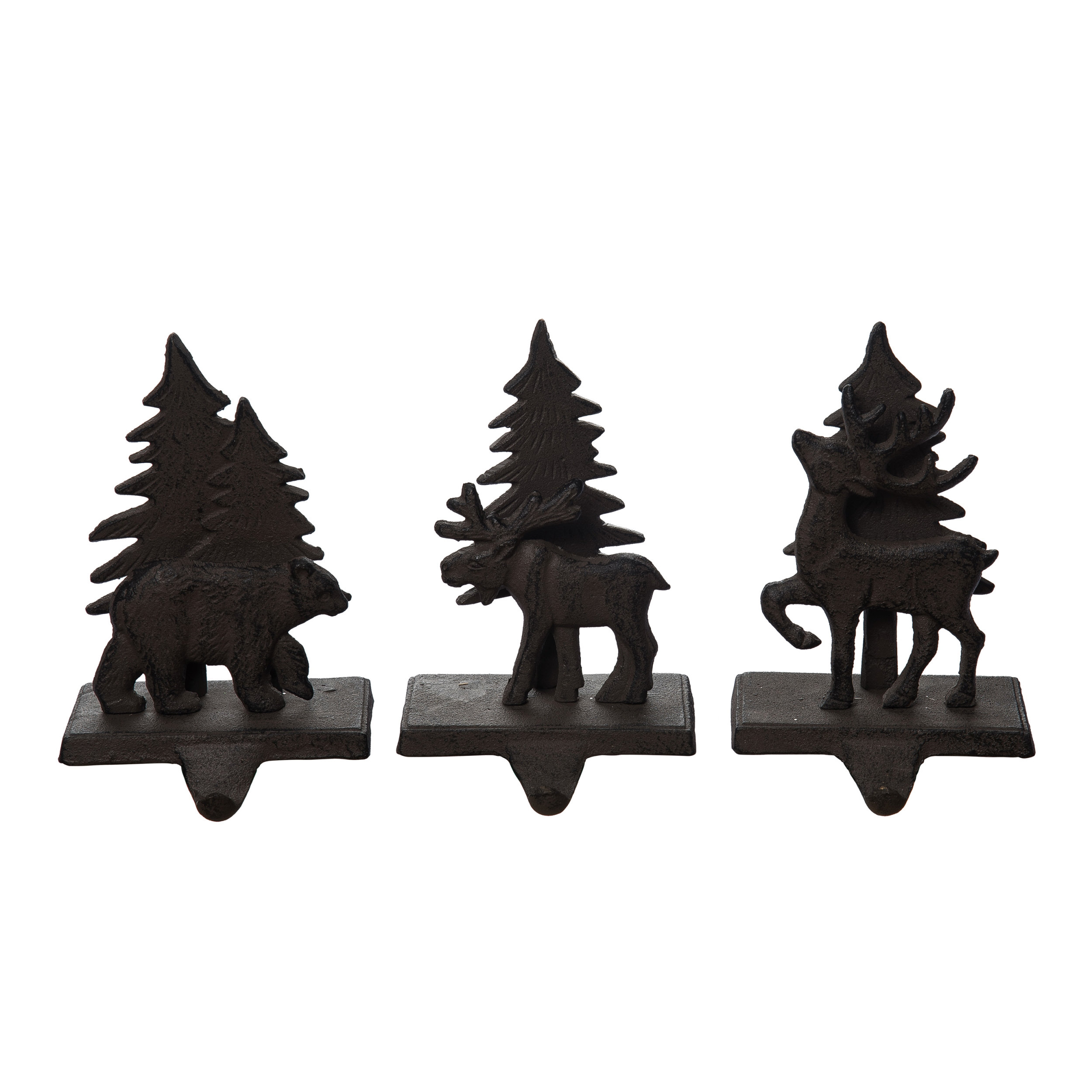 Foundry Select Iron Forest Scene Stocking Holder Set of 3 Christmas ...