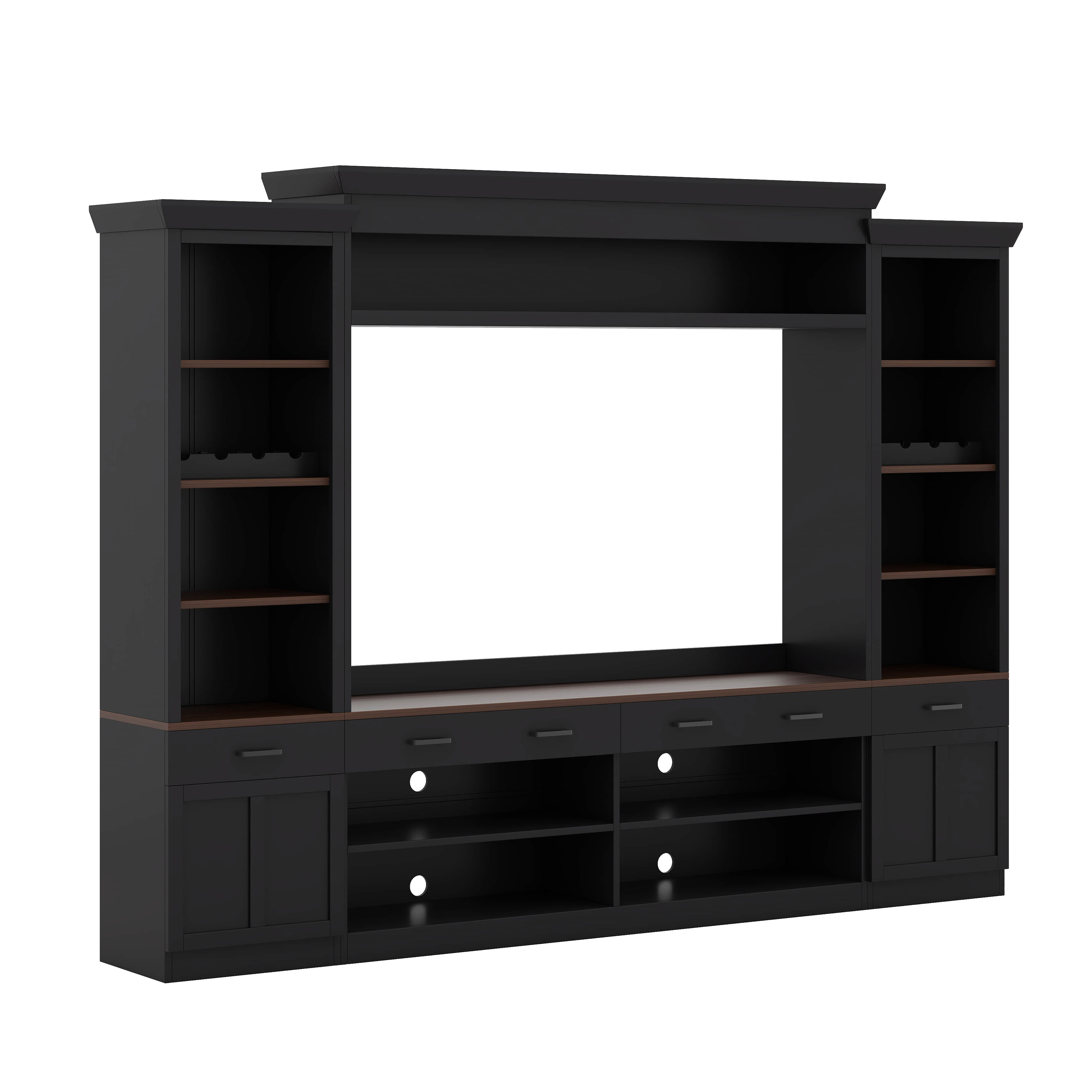 Cosmic Farmhouse 4-Piece Entertainment Wall Unit Set With Bookshelf ...