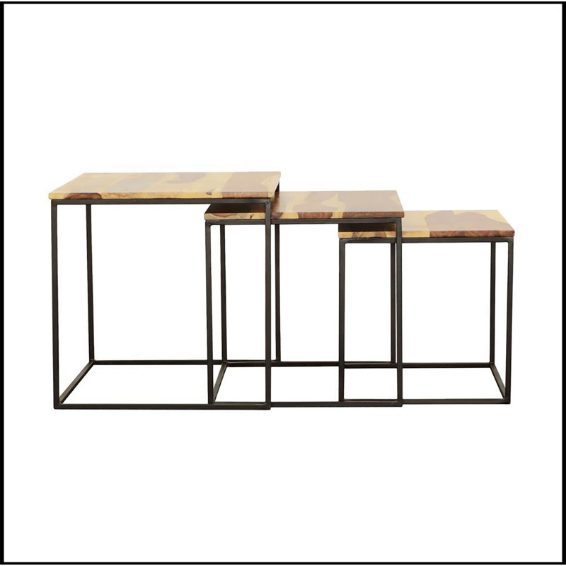 Corrigan Studio® Natural And Black 3-Piece Nesting Table | Wayfair
